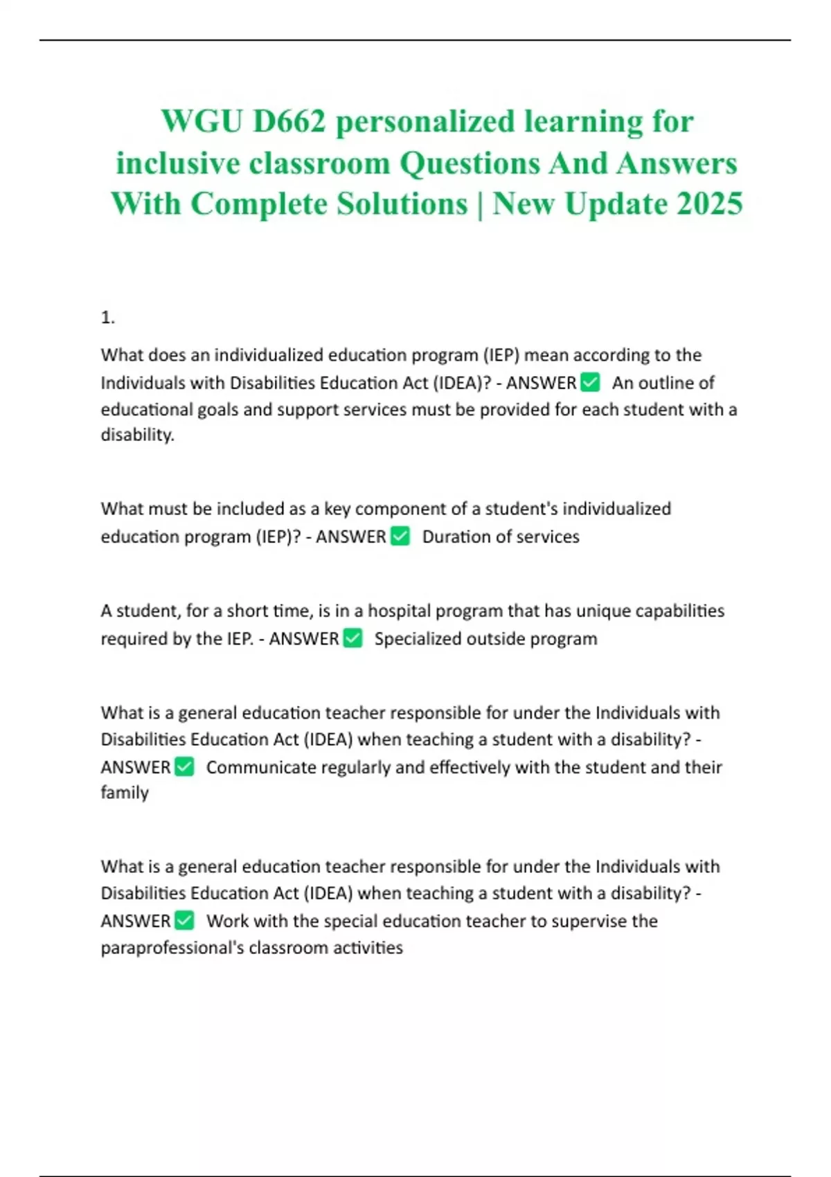 WGU D662 personalized learning for inclusive classroom BUNDLED ...