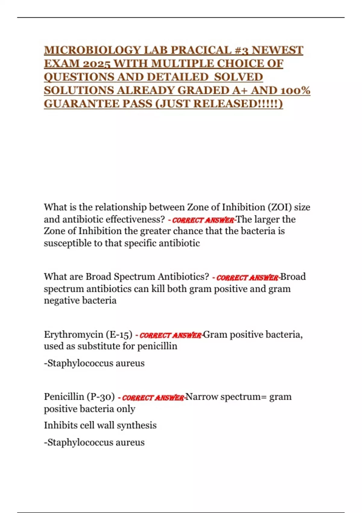 MICROBIOLOGY LAB PRACICAL #3 NEWEST EXAM 2025 WITH MULTIPLE CHOICE OF ...