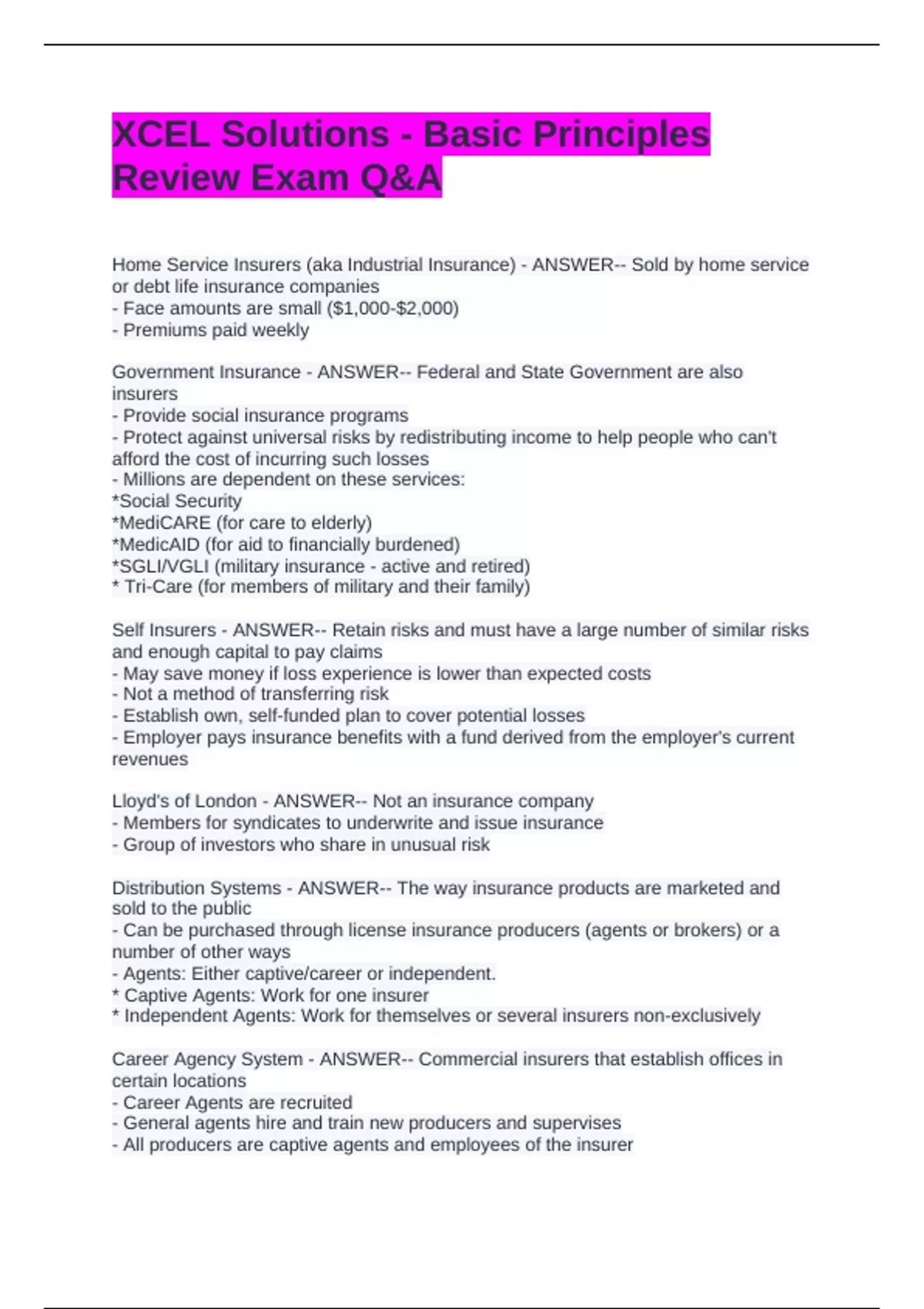 XCEL Solutions - Basic Principles Review Exam Q&A - Xcel - Stuvia US