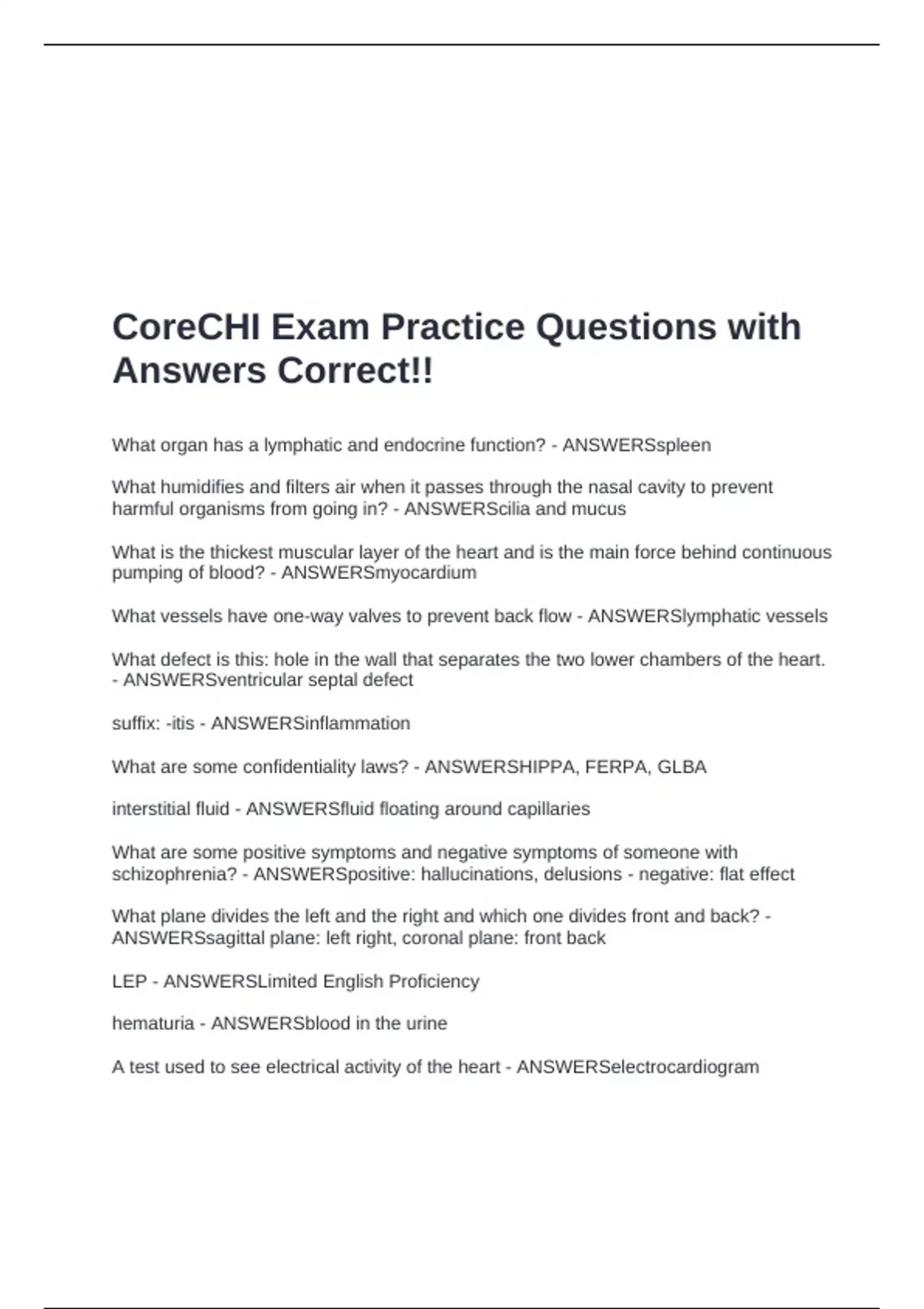 CoreCHI Exam Practice Questions with Answers Correct!! - CoreCHI ...