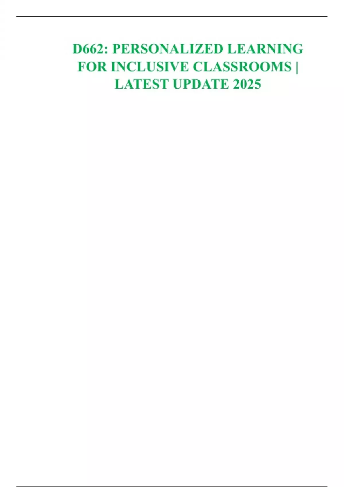 D662: PERSONALIZED LEARNING FOR INCLUSIVE CLASSROOMS | LATEST UPDATE ...
