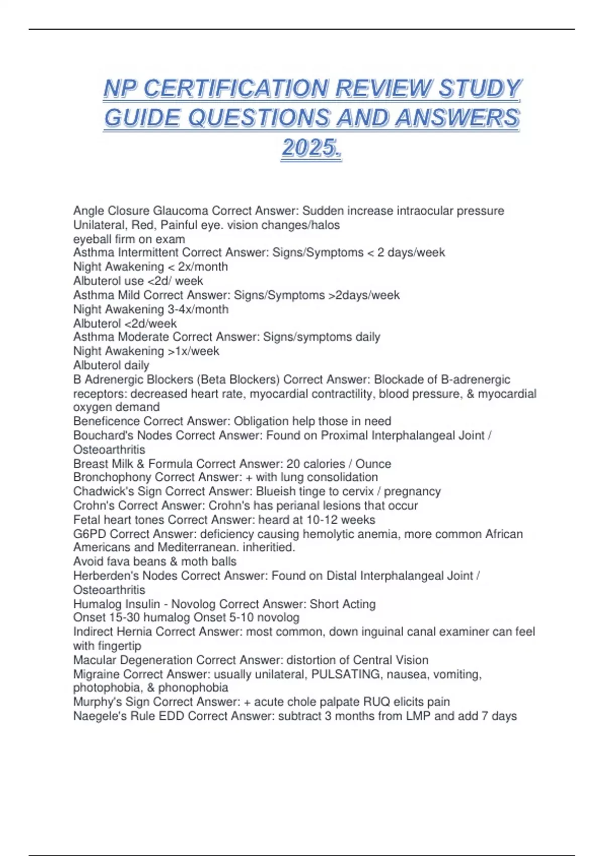 NP CERTIFICATION REVIEW STUDY GUIDE QUESTIONS AND ANSWERS 2025. - NAPPY ...