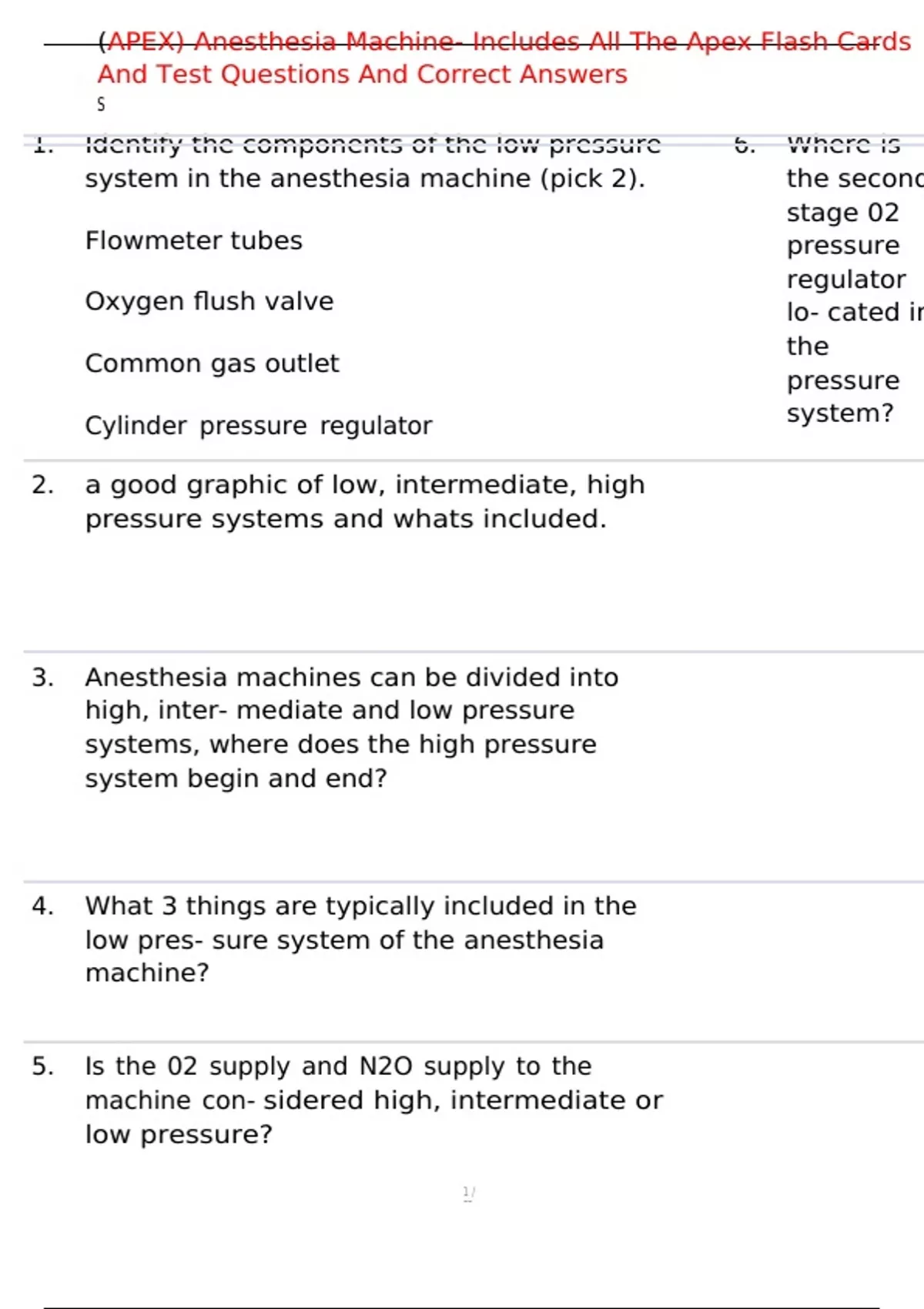 (APEX) Anesthesia Machine- Includes All The Apex Flash Cards And Test ...