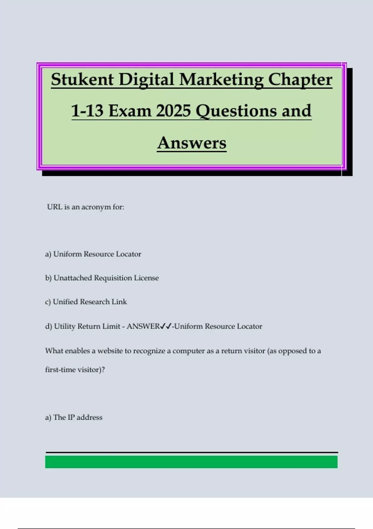 Stukent Digital Marketing Chapter 1-13 Exam 2025 Questions and Answers ...