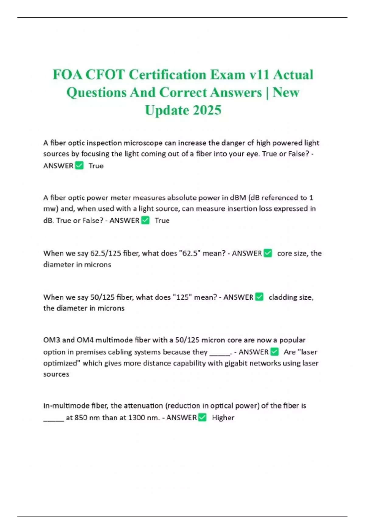 FOA CFOT Certification Exam v11 Actual Questions And Correct Answers ...