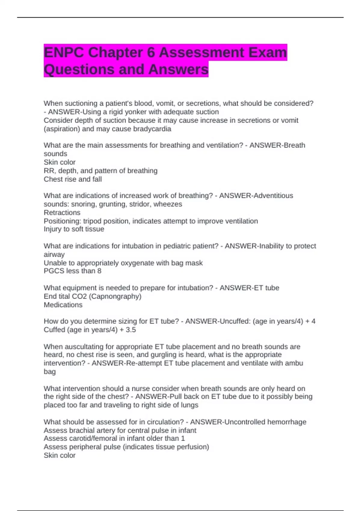 ENPC Chapter 6 Assessment Exam Questions and Answers - ENPC - Stuvia FR