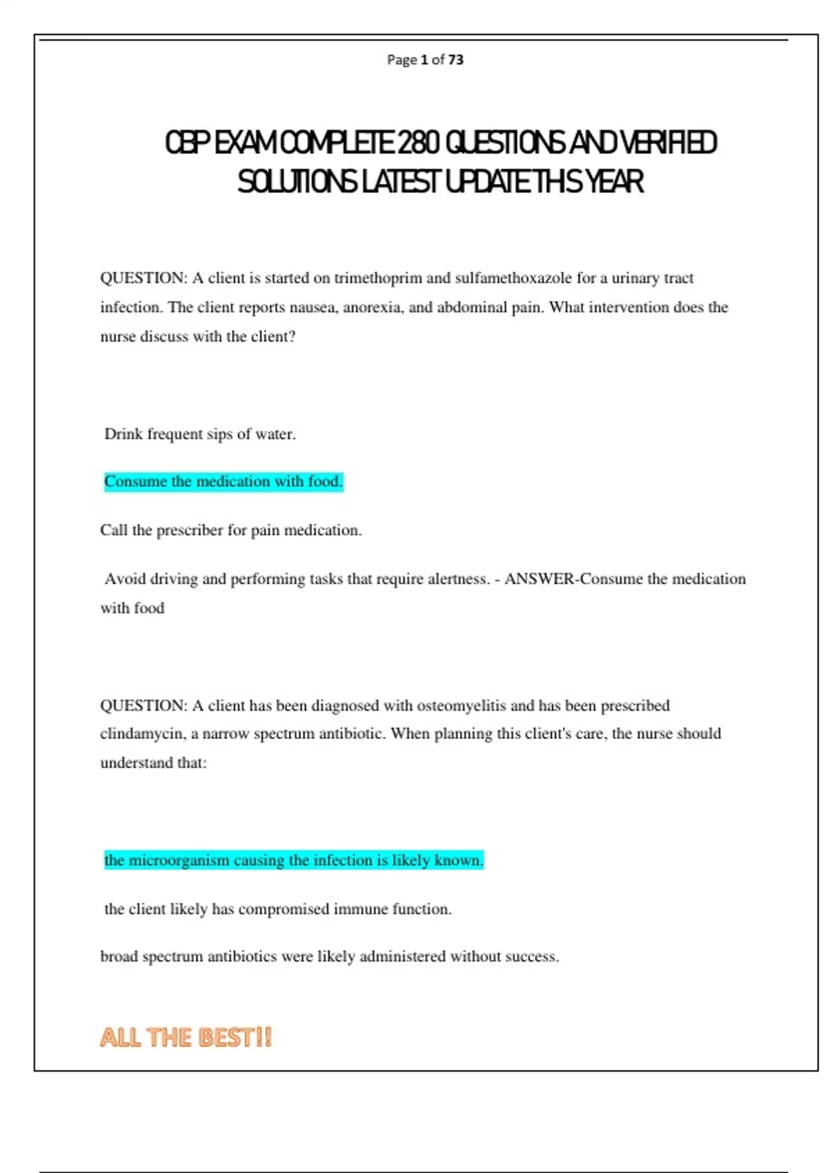 CBP EXAM COMPLETE 280 QUESTIONS AND VERIFIED SOLUTIONS LATEST UPDATE ...