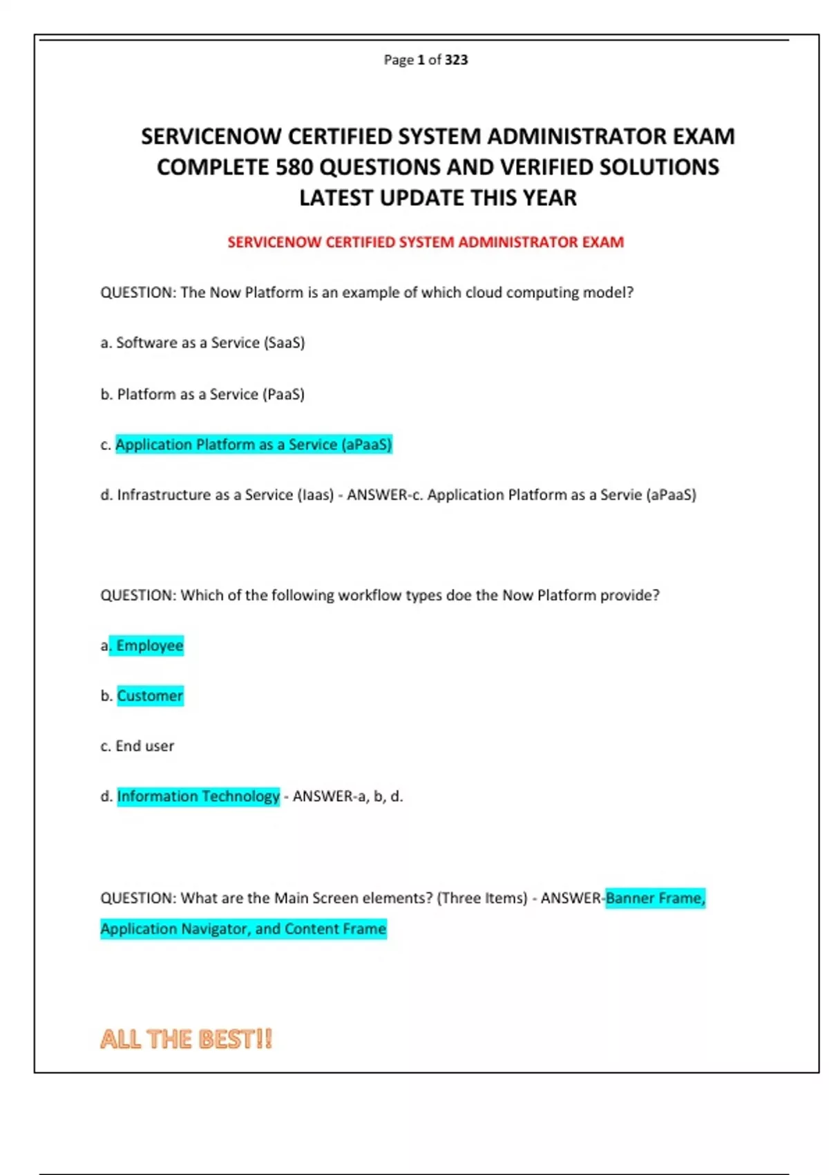 SERVICENOW CERTIFIED SYSTEM ADMINISTRATOR EXAM COMPLETE 580 QUESTIONS AND VERIFIED SOLUTIONS ...
