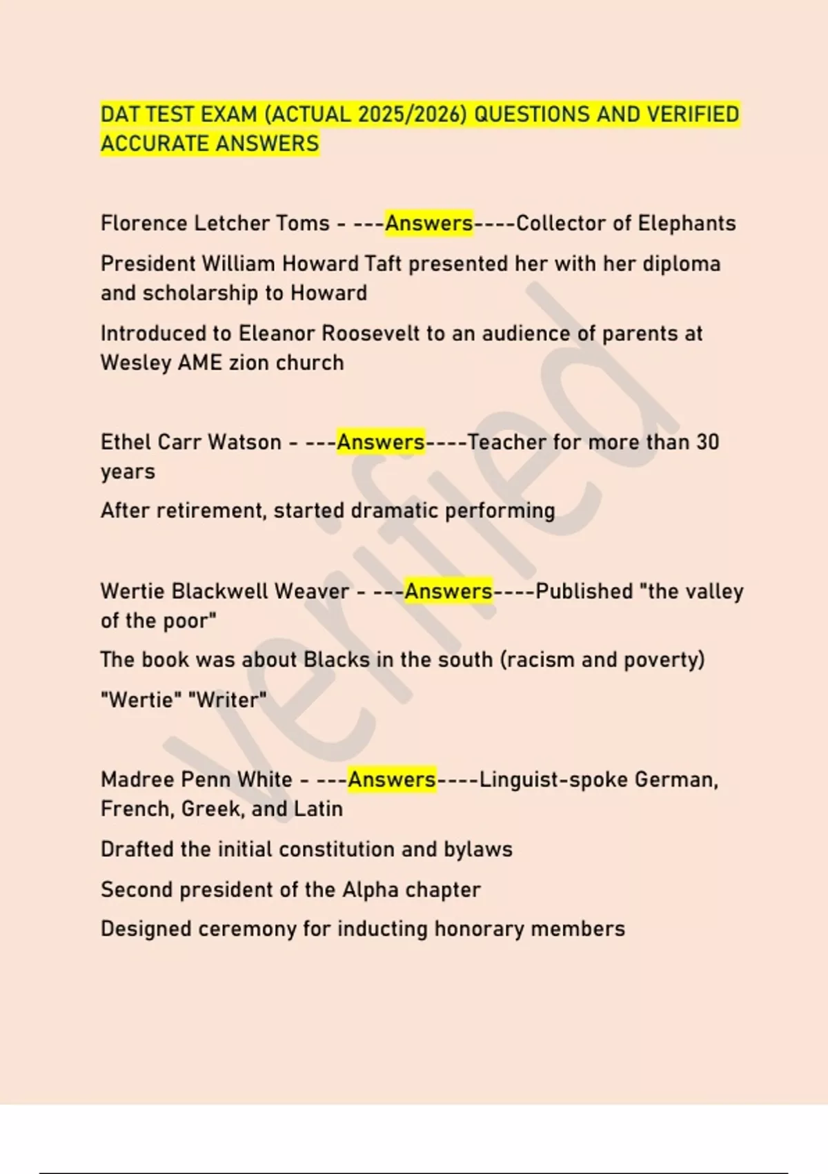 DAT TEST EXAM (ACTUAL 2025/2026) QUESTIONS AND VERIFIED ACCURATE ...