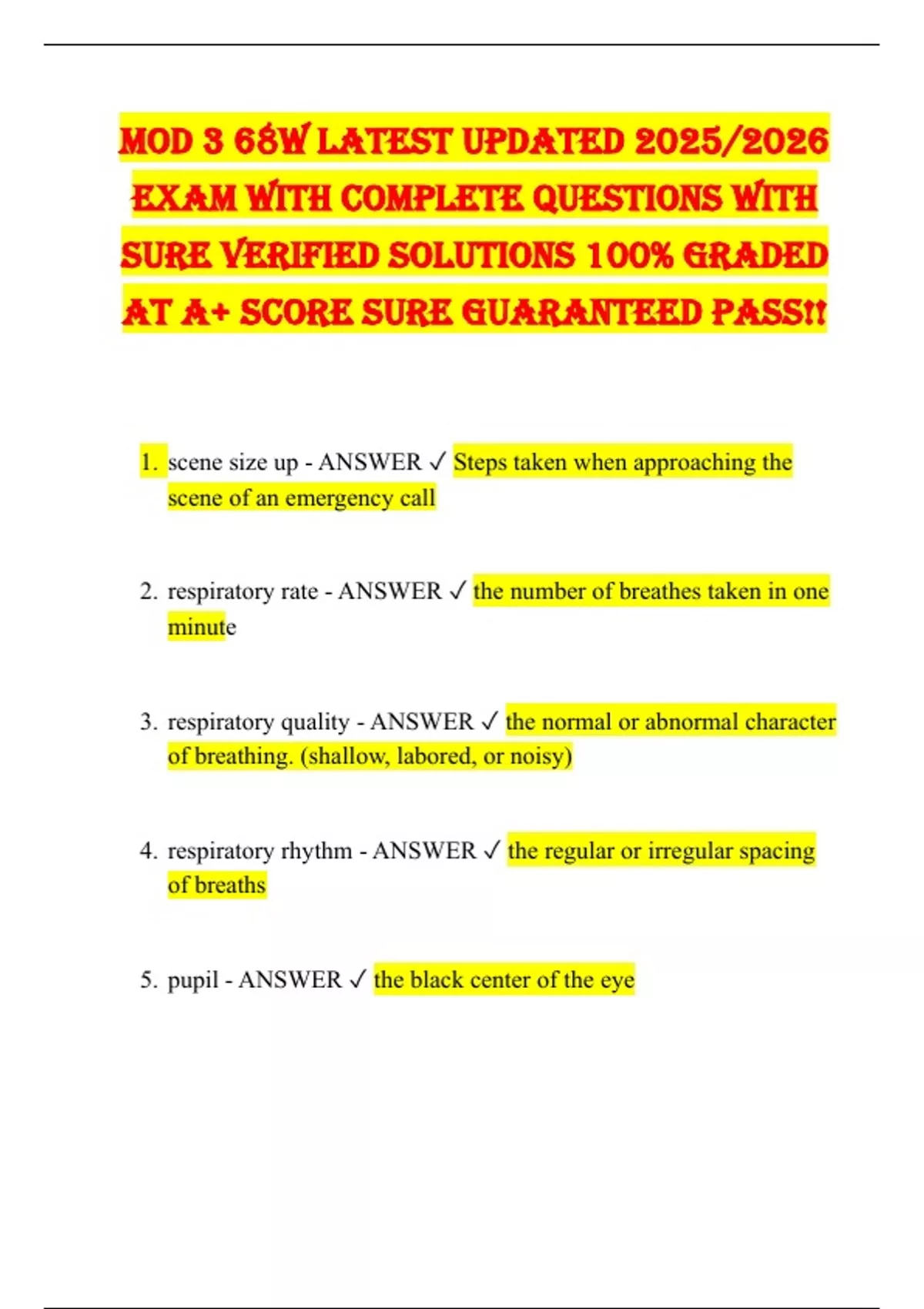 Mod 3 68w LATEST UPDATED 2025/2026 Exam WITH COMPLETE Questions WITH ...