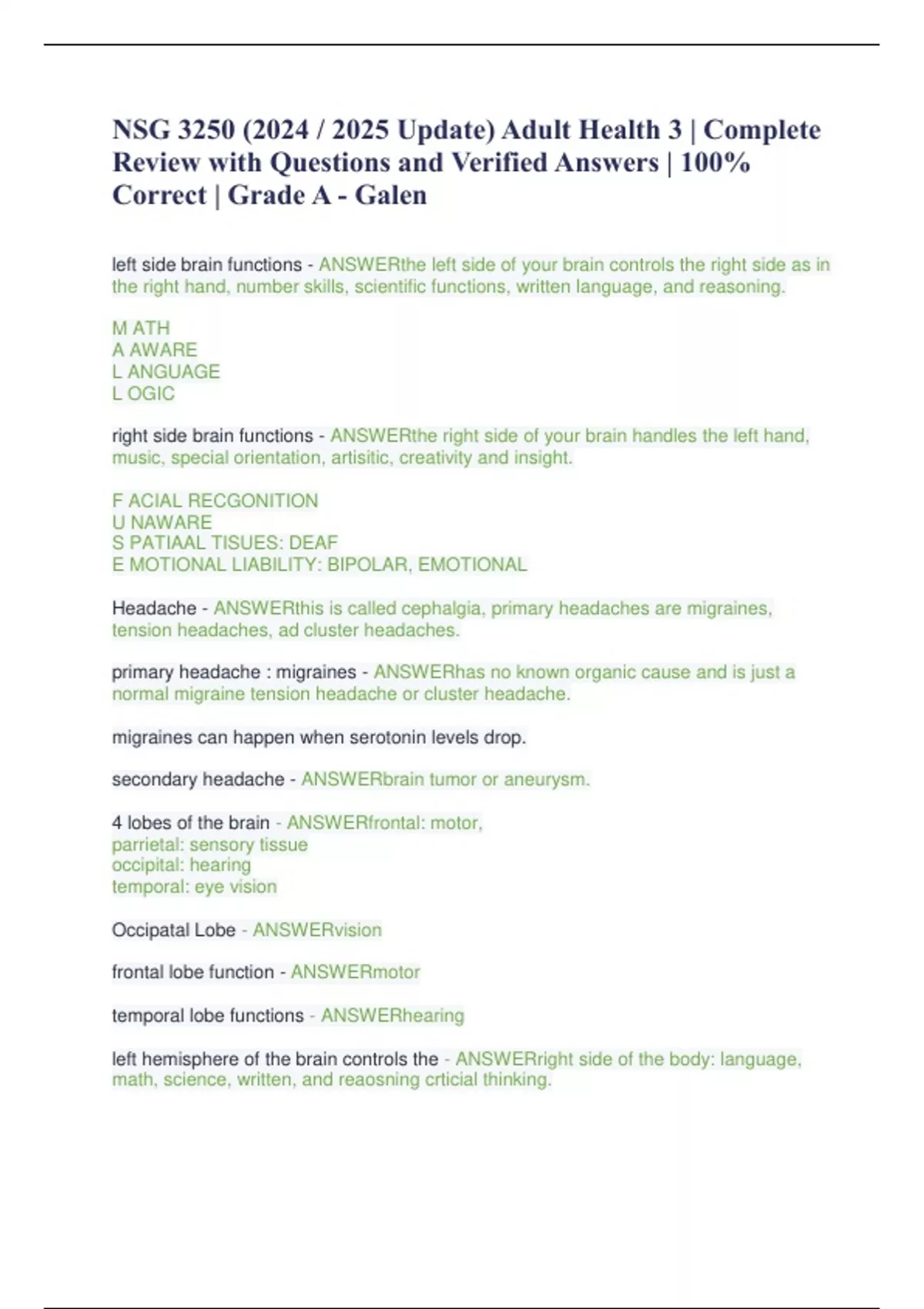 NSG 3250 (2024 / 2025 Update) Adult Health 3 | Complete Review with ...