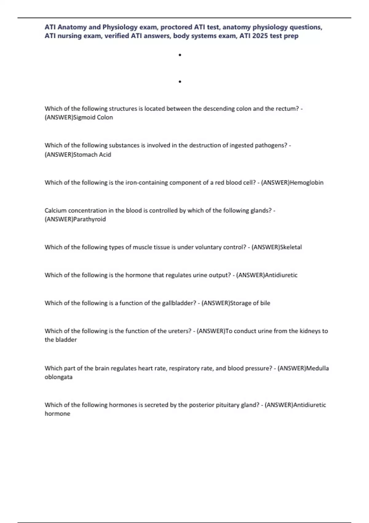 ATI Anatomy and Physiology exam, proctored ATI test, anatomy physiology ...