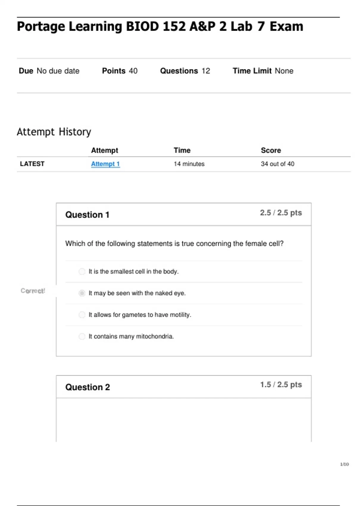 Portage Learning BIOD 152 A&P 2 Lab 7 Exam (New 2025/2026 Update ...