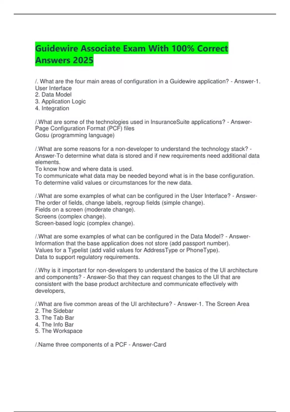Guidewire Associate Exam With 100% Correct Answers 2025 - Associate H ...