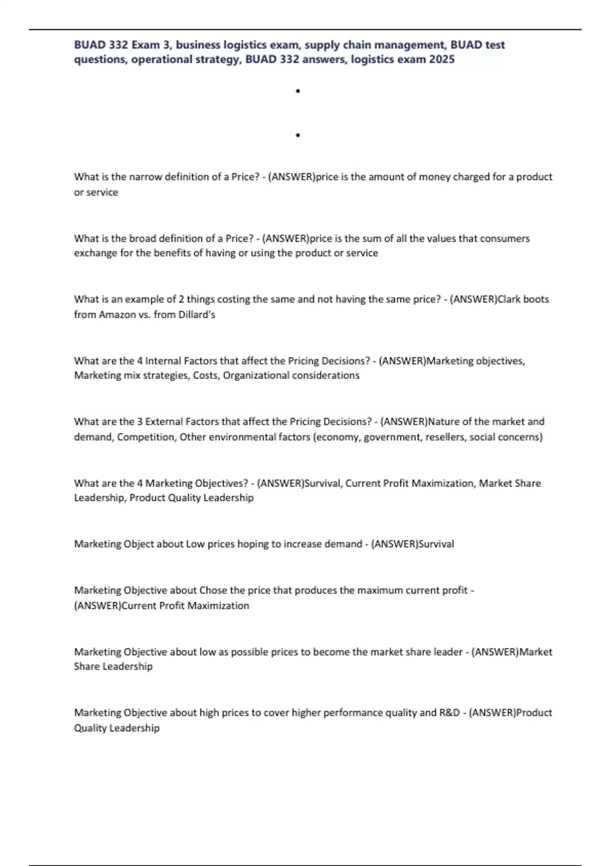 BUAD 332 Exam 3, business logistics exam, supply chain management, BUAD ...