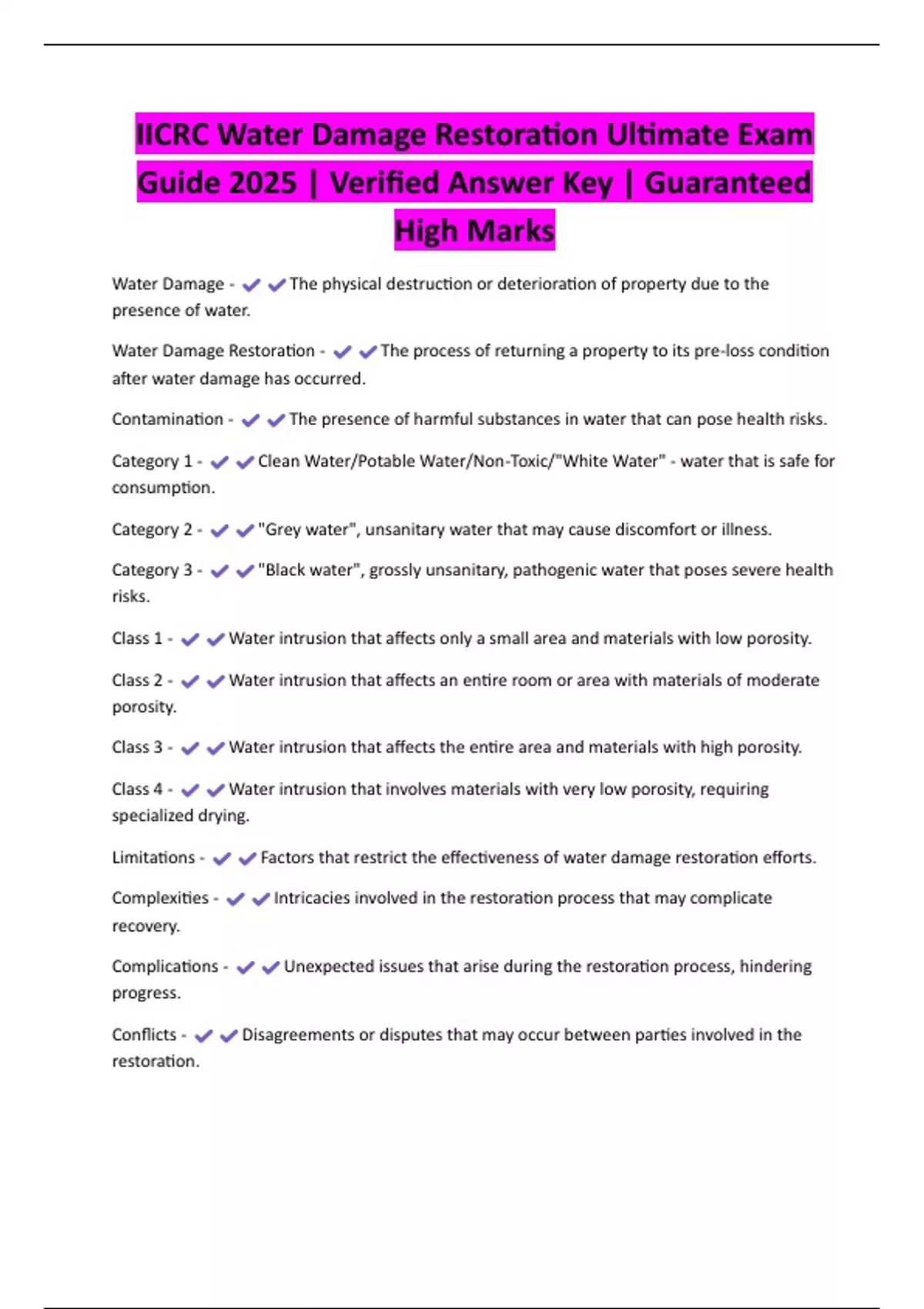 IICRC Water Damage Restoration Ultimate Exam Guide 2025 | Verified ...