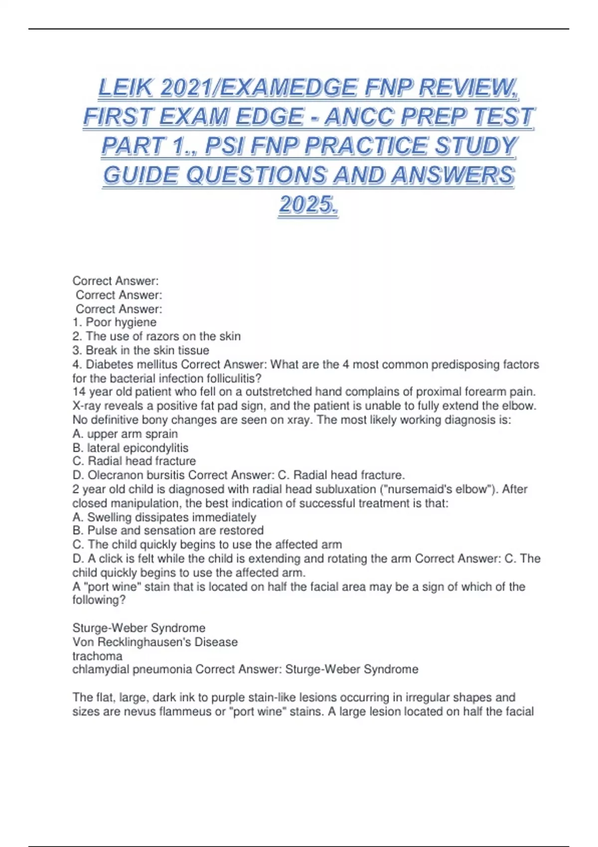 LEIK 2021/EXAMEDGE FNP REVIEW, FIRST EXAM EDGE - ANCC PREP TEST PART 1 ...