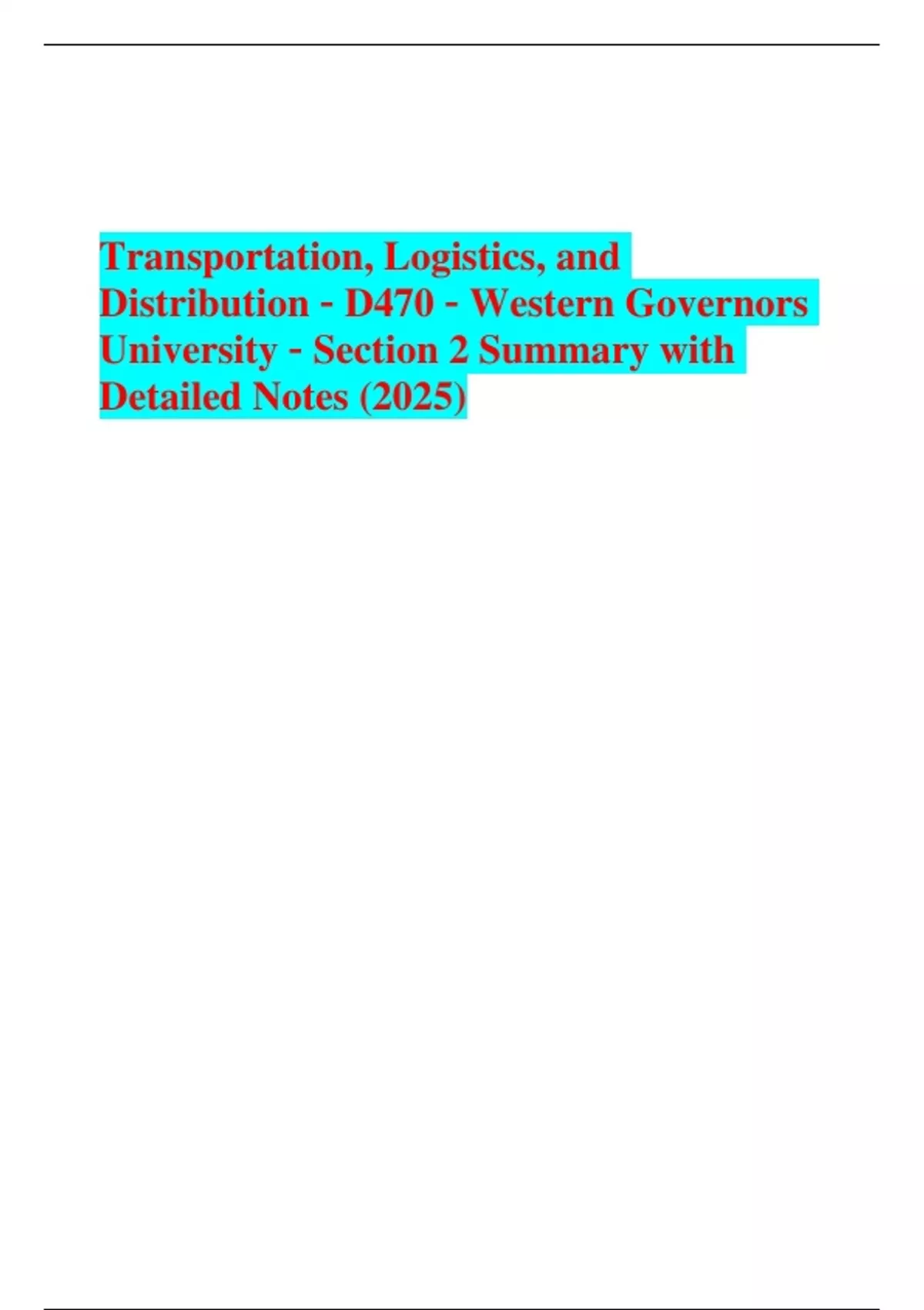 Transportation Logistics And Distribution D470 Western Governors