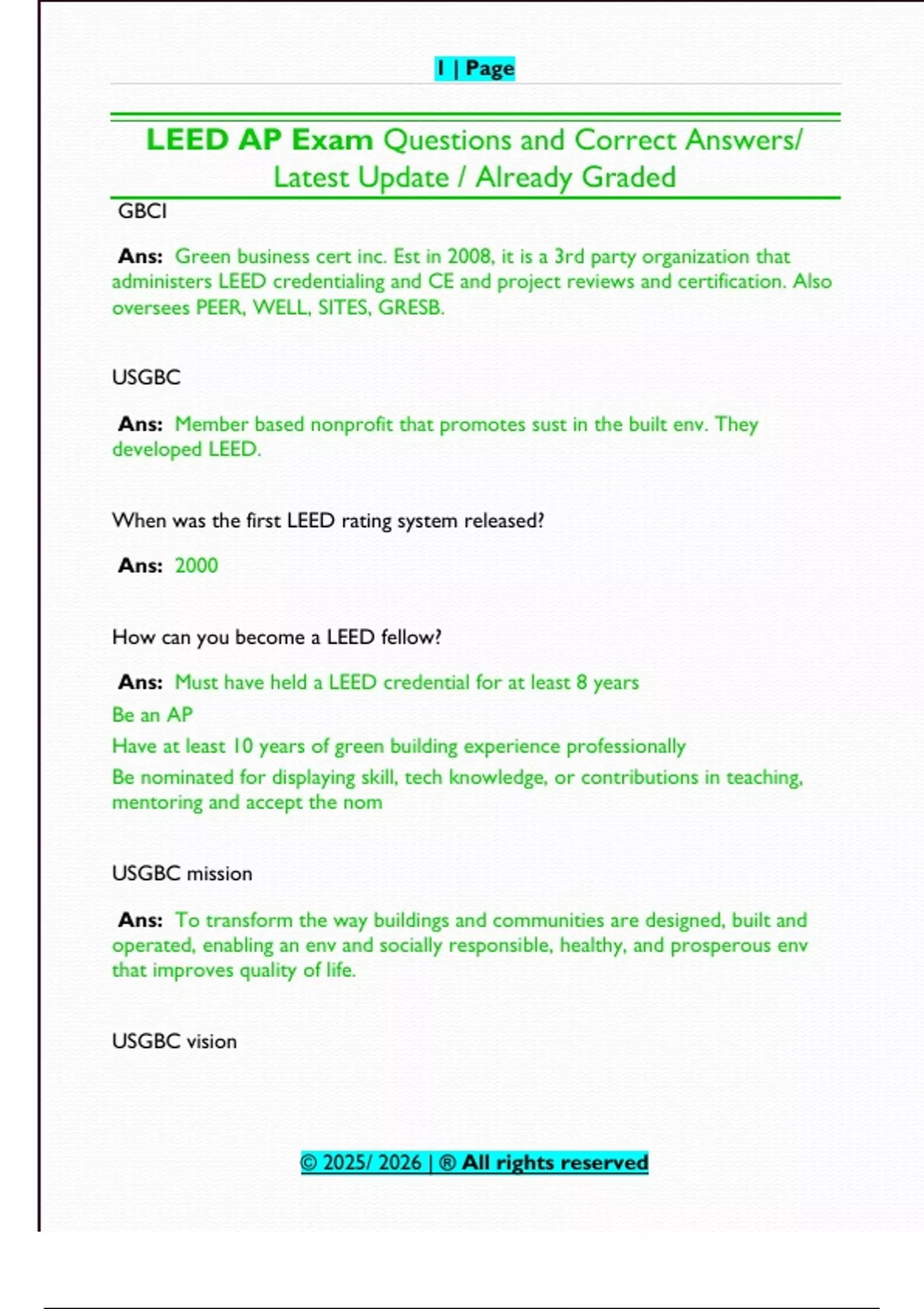 LEED AP | Accredited Professional Exam Prep | | Detailed Q&A Summary and Concept Review - LEED ...