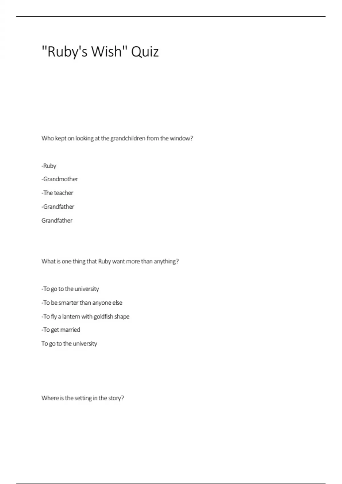 Ruby's Wish Quiz Actual EXAM Questions and Revised / Reviewed Correct ...