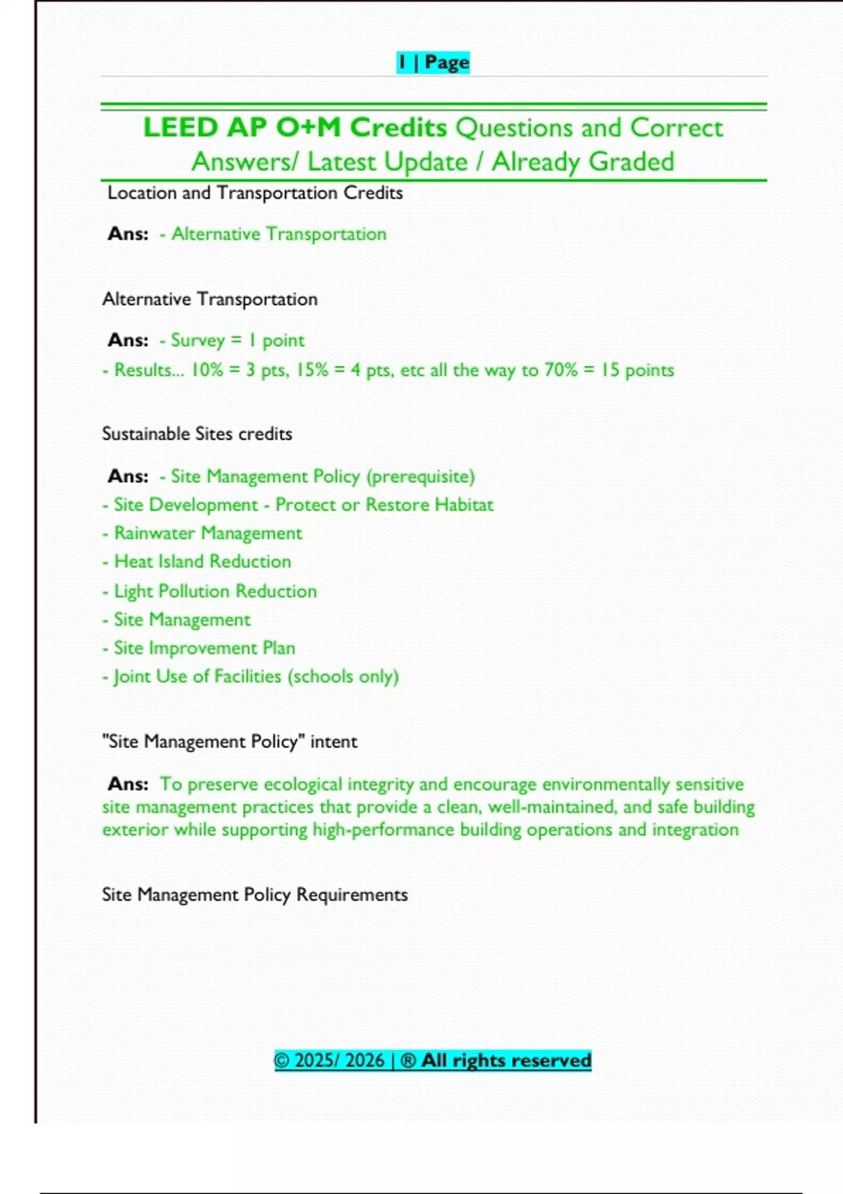 LEED AP O+M | Operations and Maintenance Credit Guide | | Full Credit ...