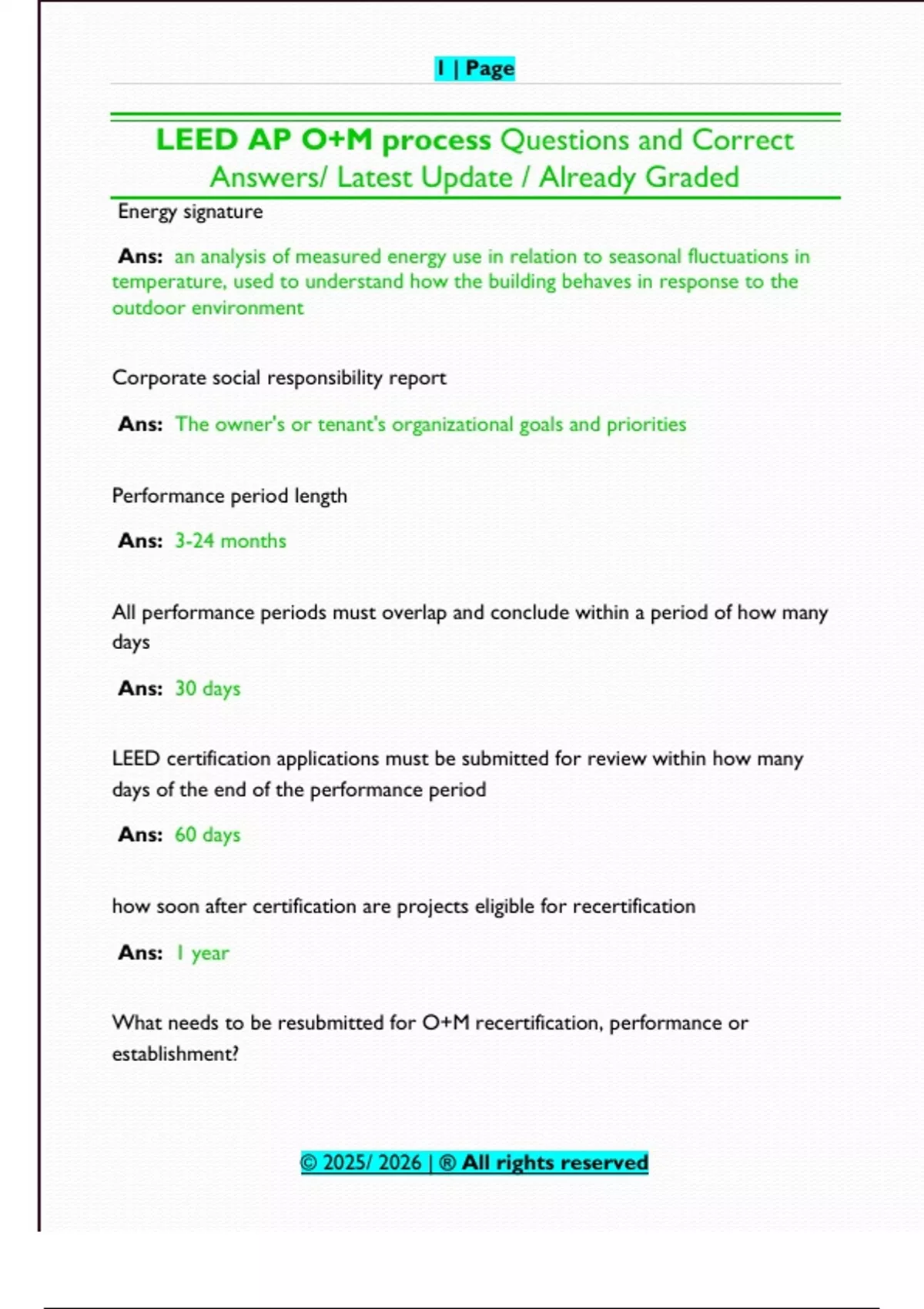 LEED AP O+M | Process Overview and Compliance Guidelines | 2025–2026 | Key Terms and Policy ...