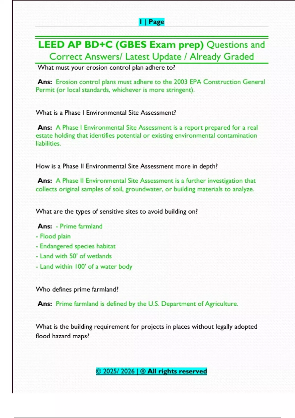 LEED AP BD+C | GBES Exam Prep | 2025–2026 | Practice Questions and Correct Answers with Detailed ...
