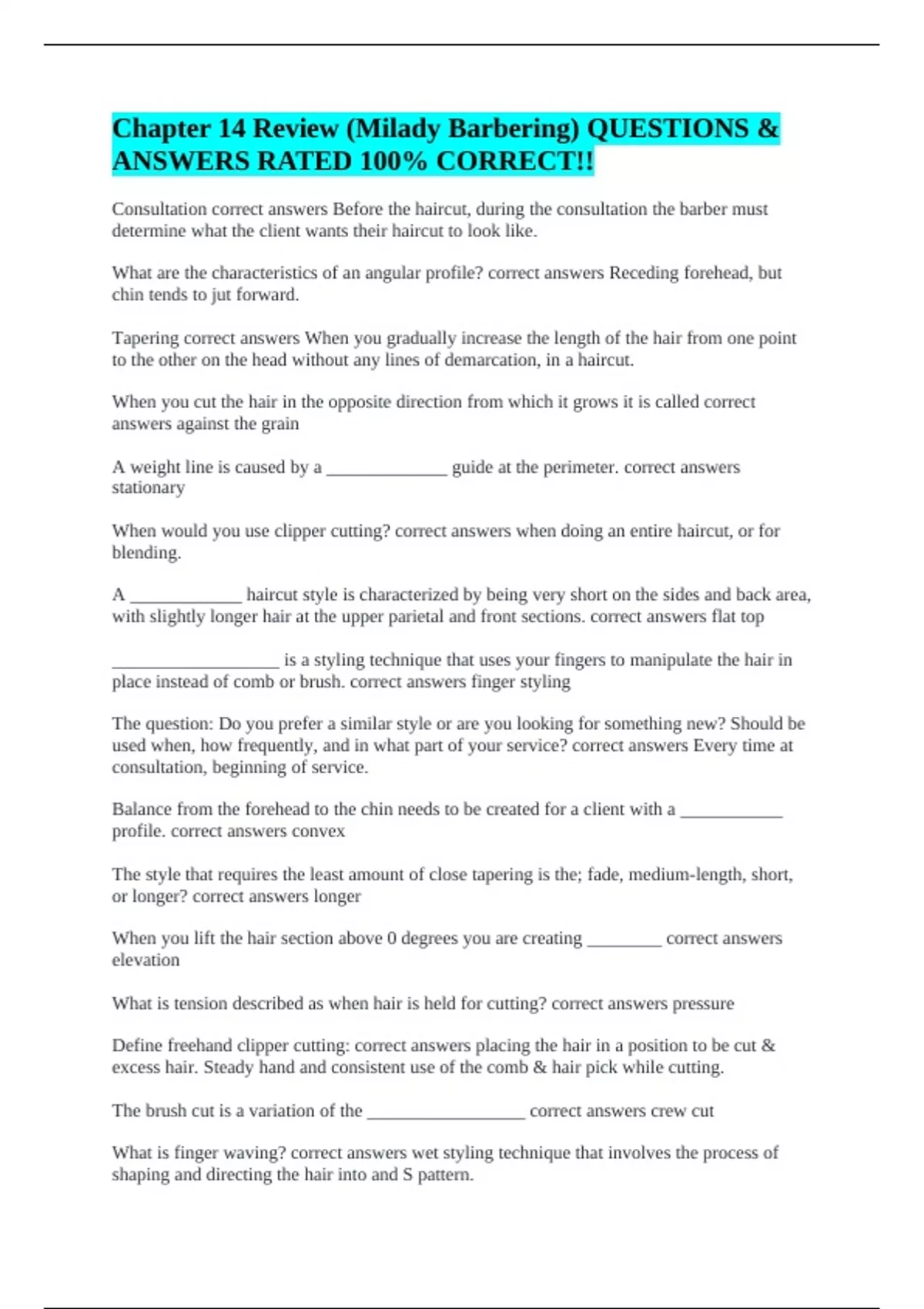 Milady Standard Barbering – Chapter 14 – Complete Review with Verified ...
