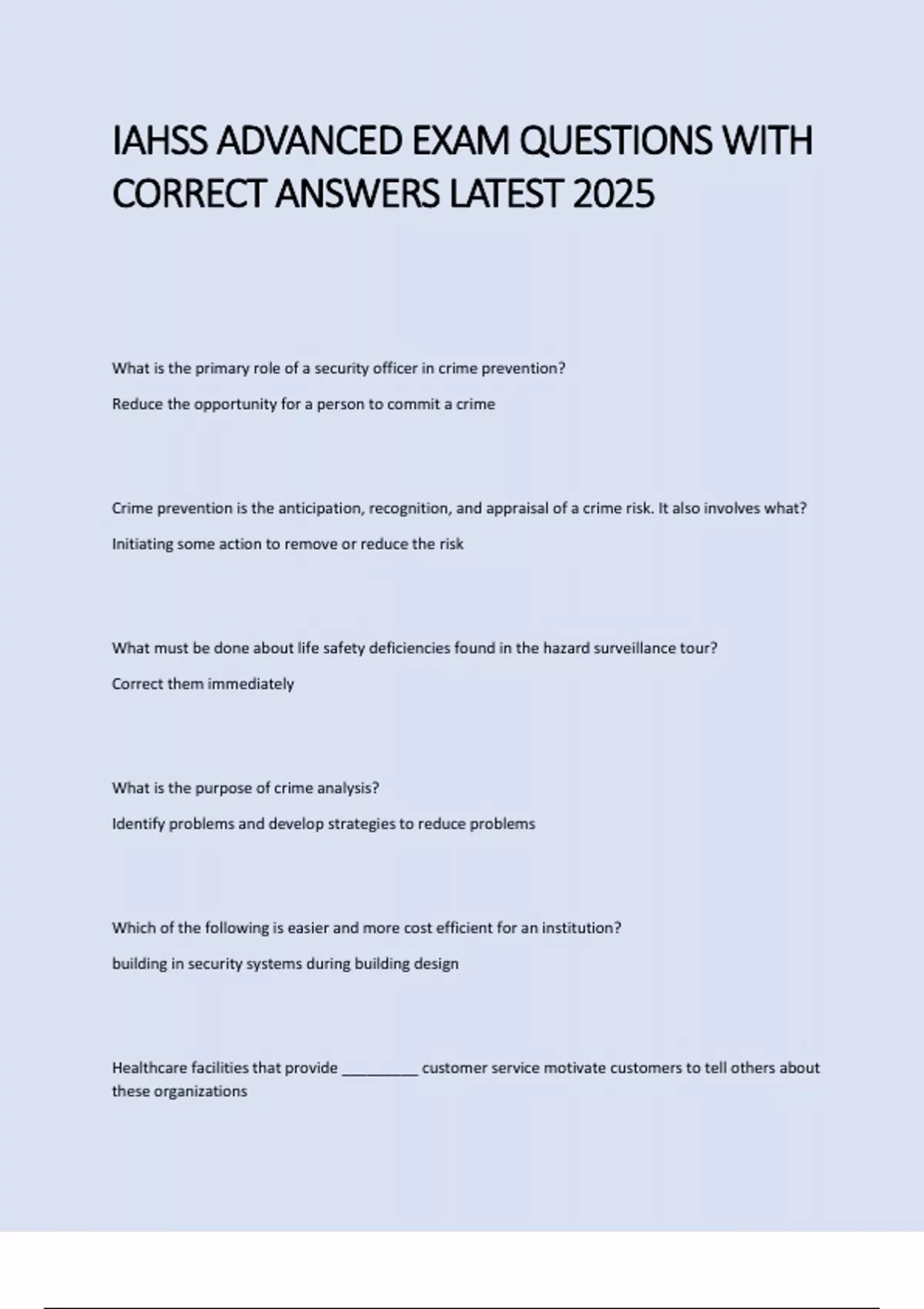 IAHSS ADVANCED EXAM QUESTIONS WITH CORRECT ANSWERS LATEST 2025. - Iahss ...