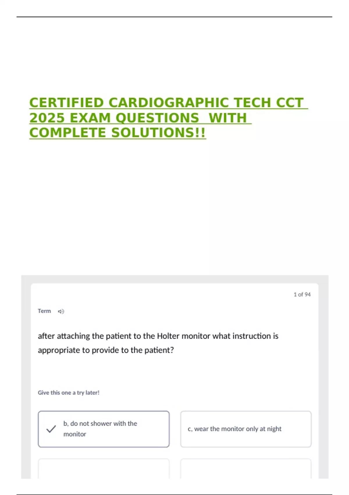 CERTIFIED CARDIOGRAPHIC TECH CCT 2025 EXAM QUESTIONS WITH COMPLETE ...