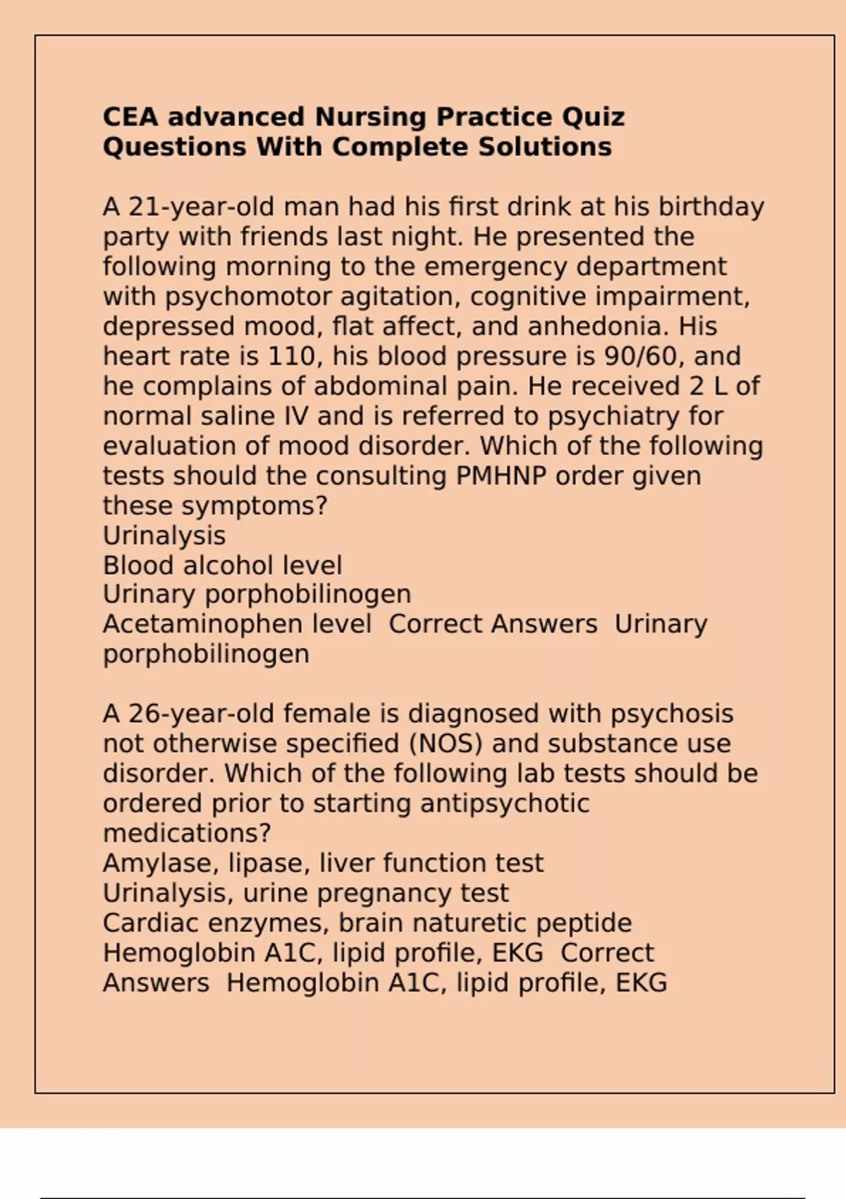 CEA advanced Nursing Practice Quiz Questions With Complete Solutions ...