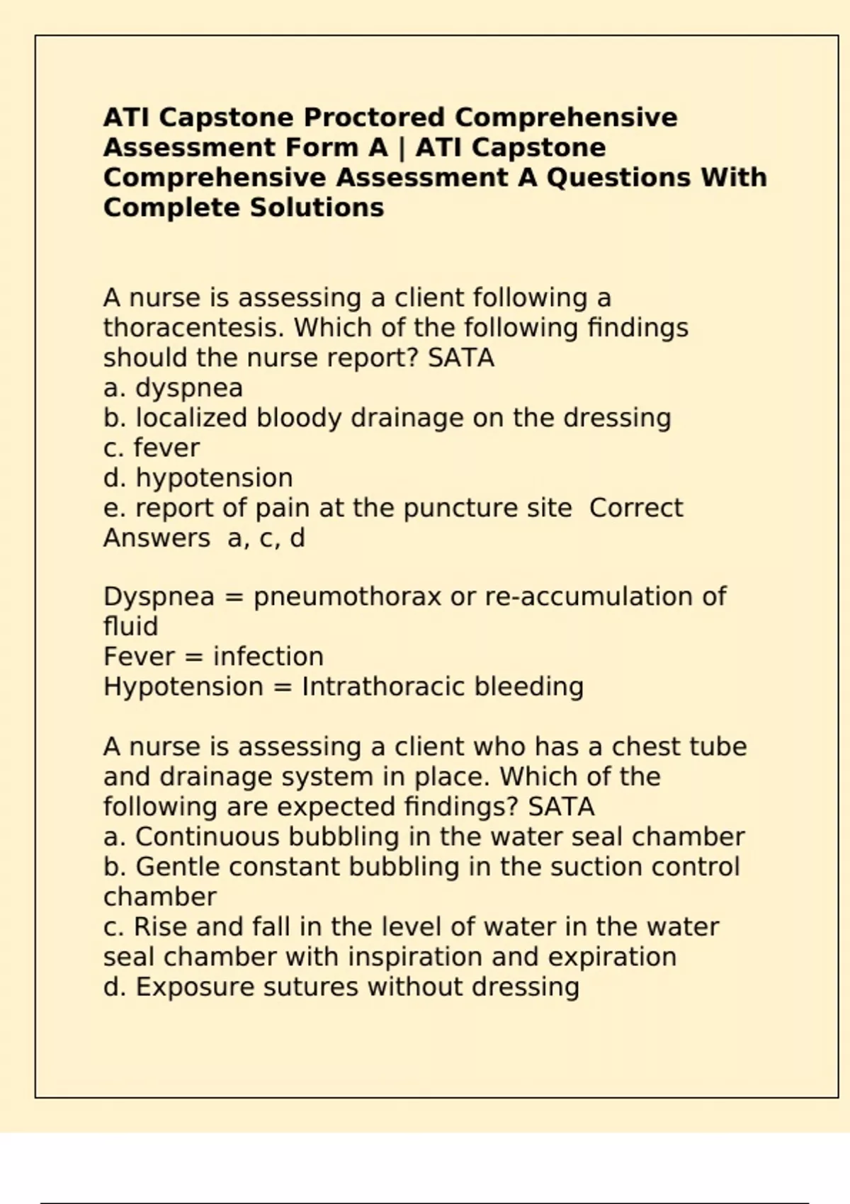 ATI Capstone Proctored Comprehensive Assessment Form A | ATI Capstone ...