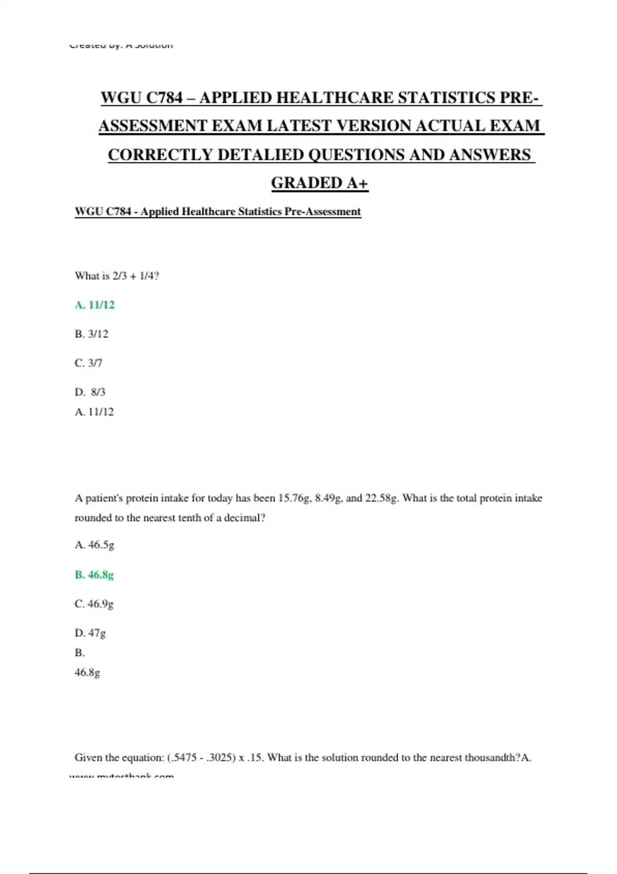 WGU C784 APPLIED HEALTHCARE STATISTICS - Stuvia US