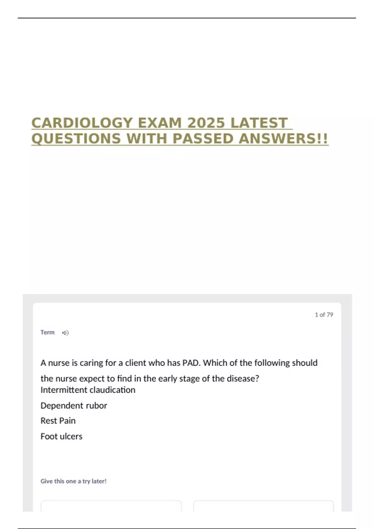 CARDIOLOGY EXAM 2025 LATEST QUESTIONS WITH PASSED ANSWERS ...
