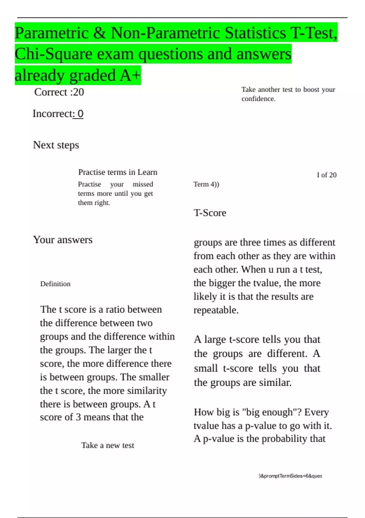 Parametric & Non-Parametric Statistics T-Test, Chi-Square exam ...