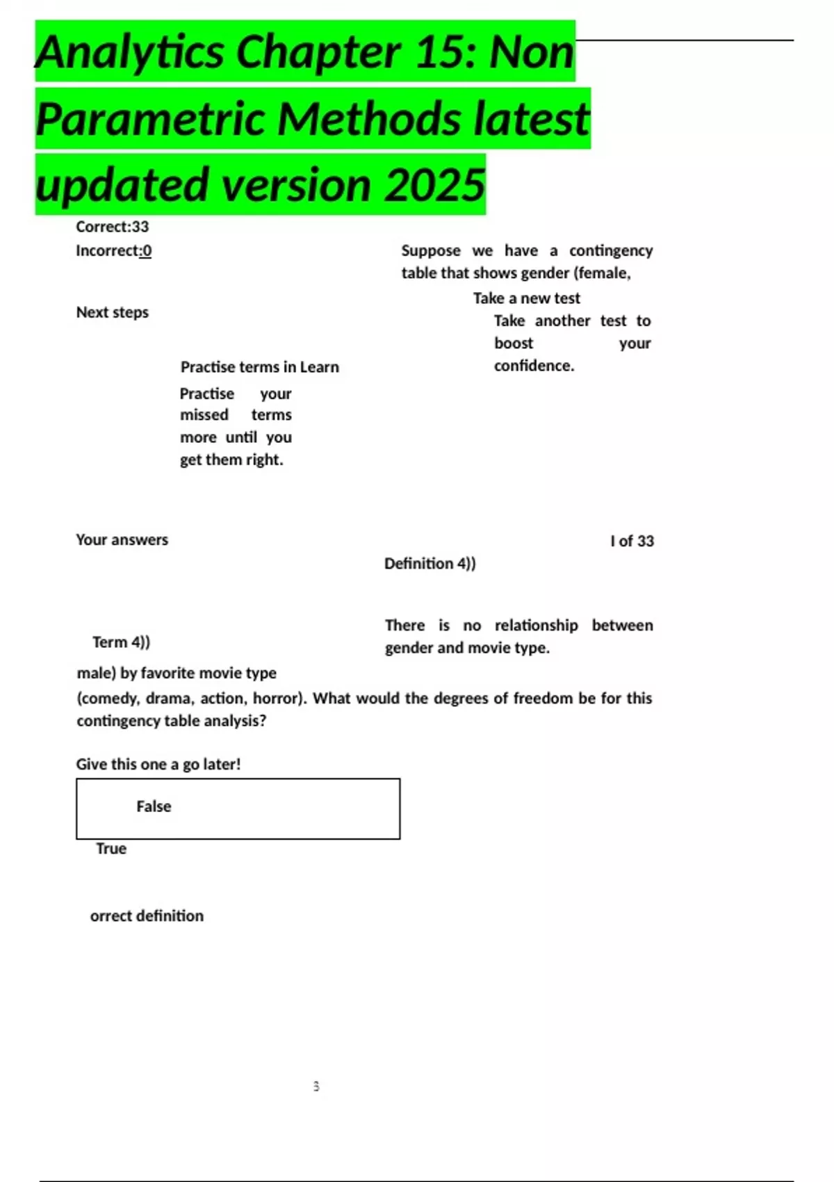 Analytics Chapter 15 Non Parametric Methods latest updated version 2025 ...