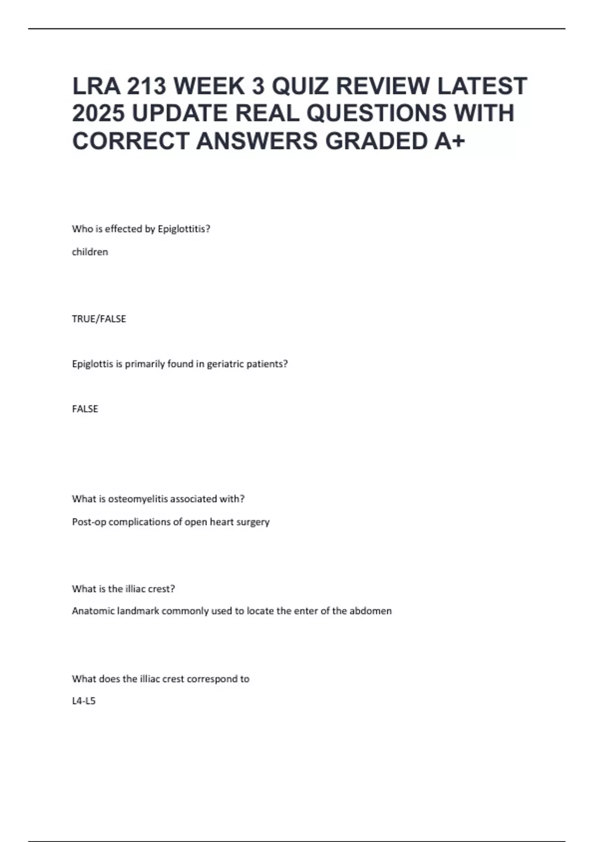 LRA 213 WEEK 3 QUIZ REVIEW LATEST 2025 UPDATE REAL QUESTIONS WITH ...