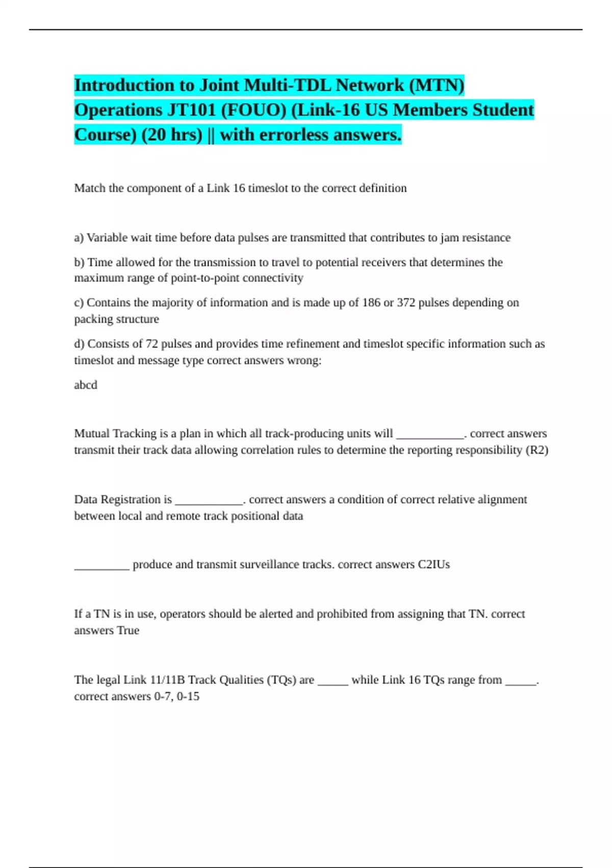 Introduction to Joint Multi-TDL Network (MTN) Operations JT101 (FOUO ...