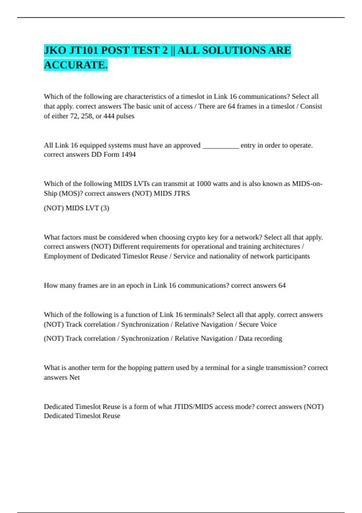 JKO JT101 POST TEST 2 || ALL SOLUTIONS ARE ACCURATE. - JKO JT101 ...
