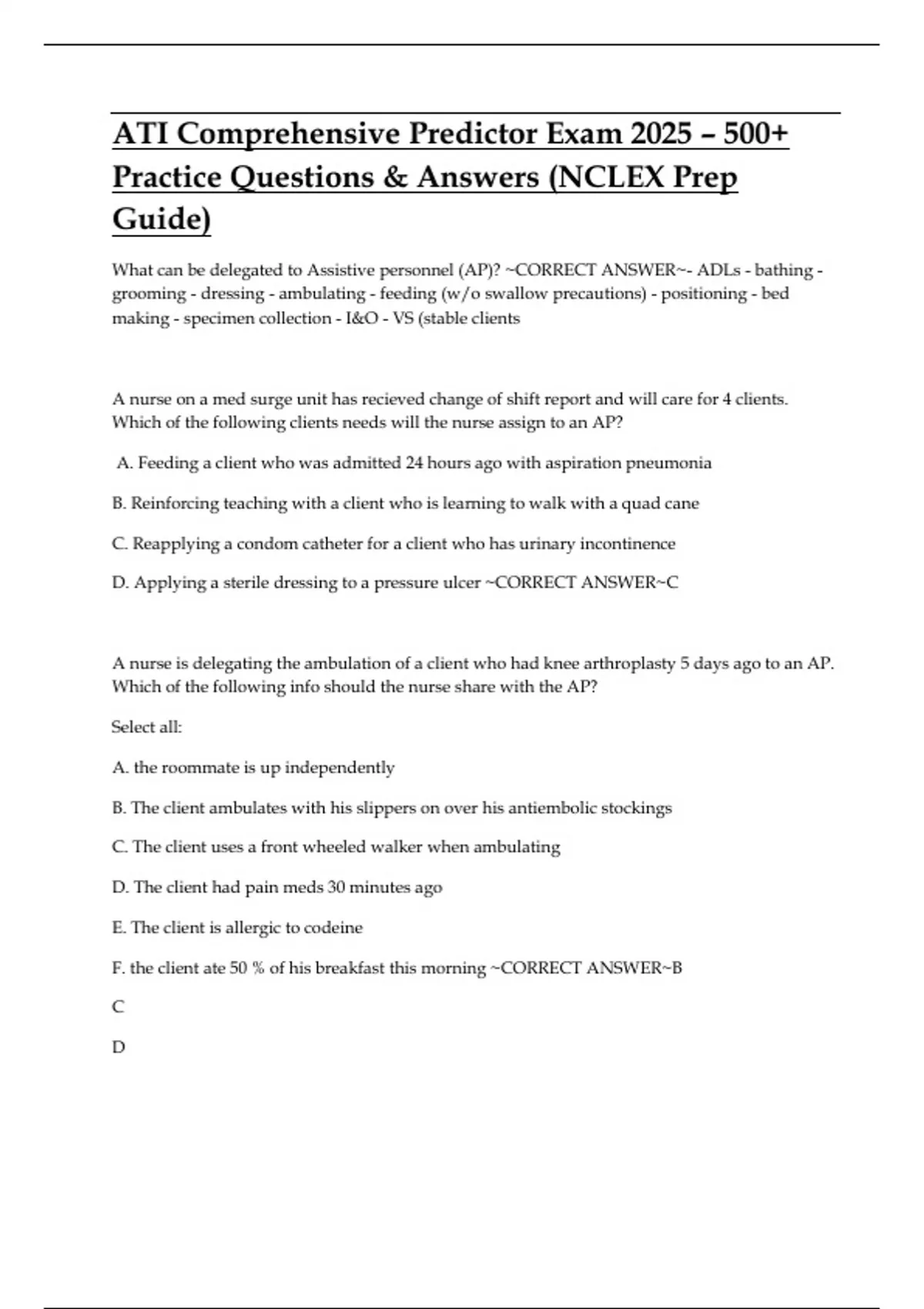 ATI Comprehensive Predictor Exam 2025 – 500+ Practice Questions ...
