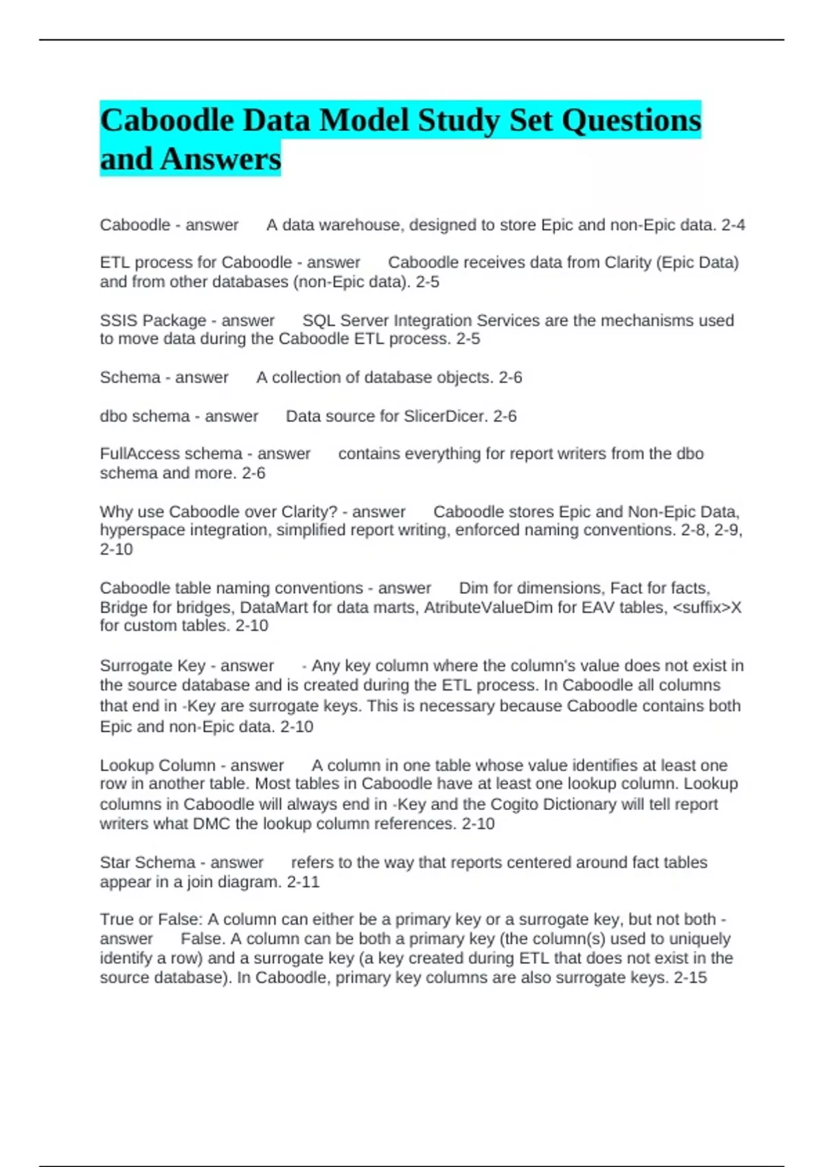 Caboodle Data Model Study Set Questions and Answers - CDW110V - Stuvia US