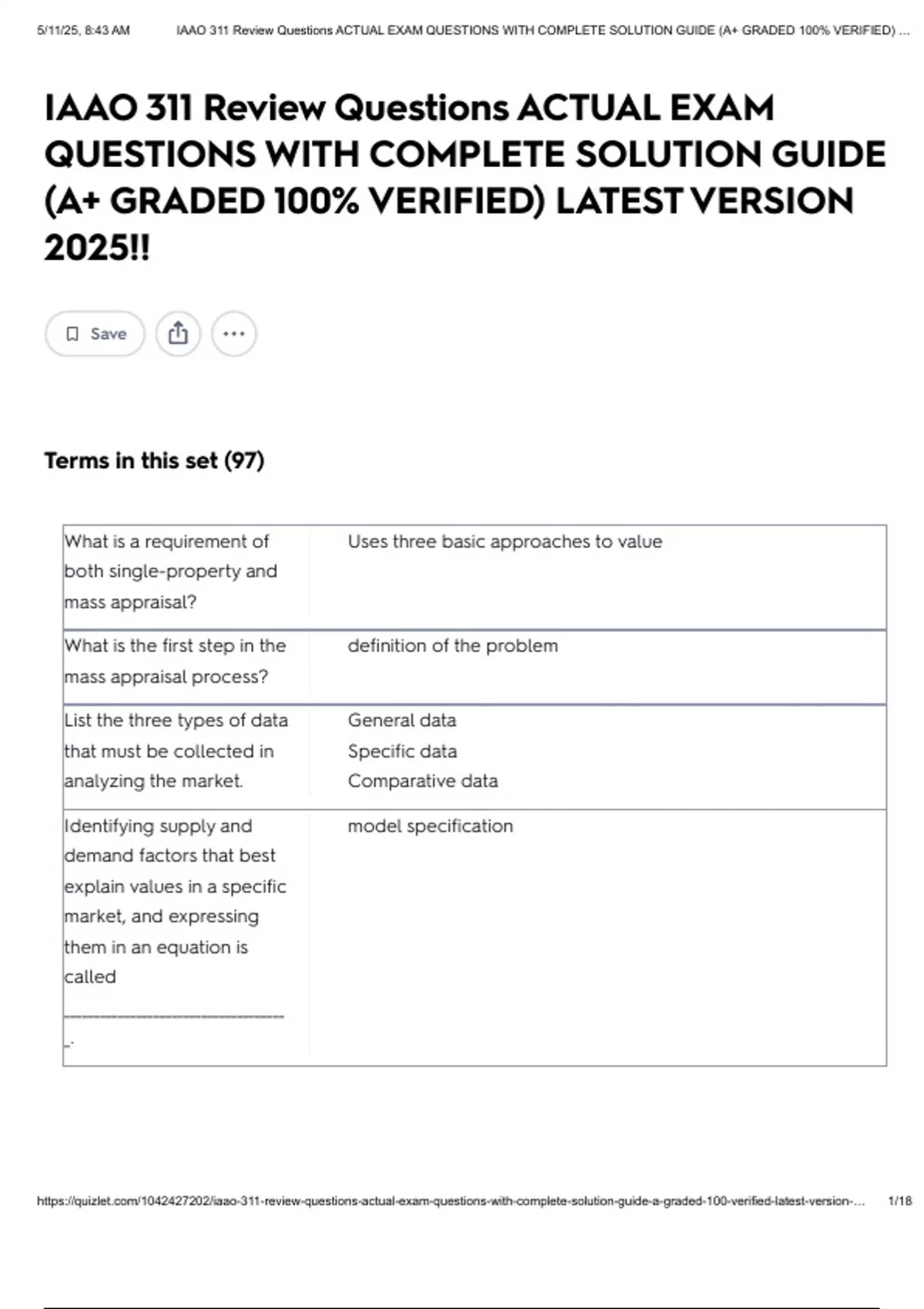 IAAO 311 Review Questions ACTUAL EXAM QUESTIONS WITH COMPLETE SOLUTION ...