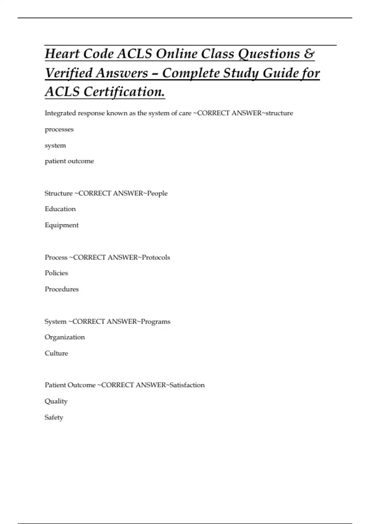 Heart Code ACLS Online Class Questions & Verified Answers – Complete ...