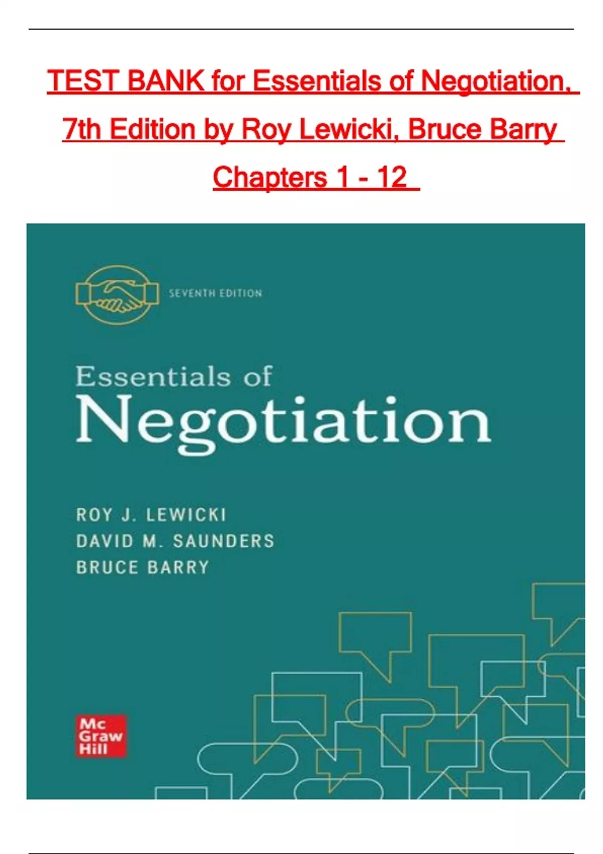 TEST BANK for Essentials of Negotiation, 7th Edition by Roy Lewicki ...