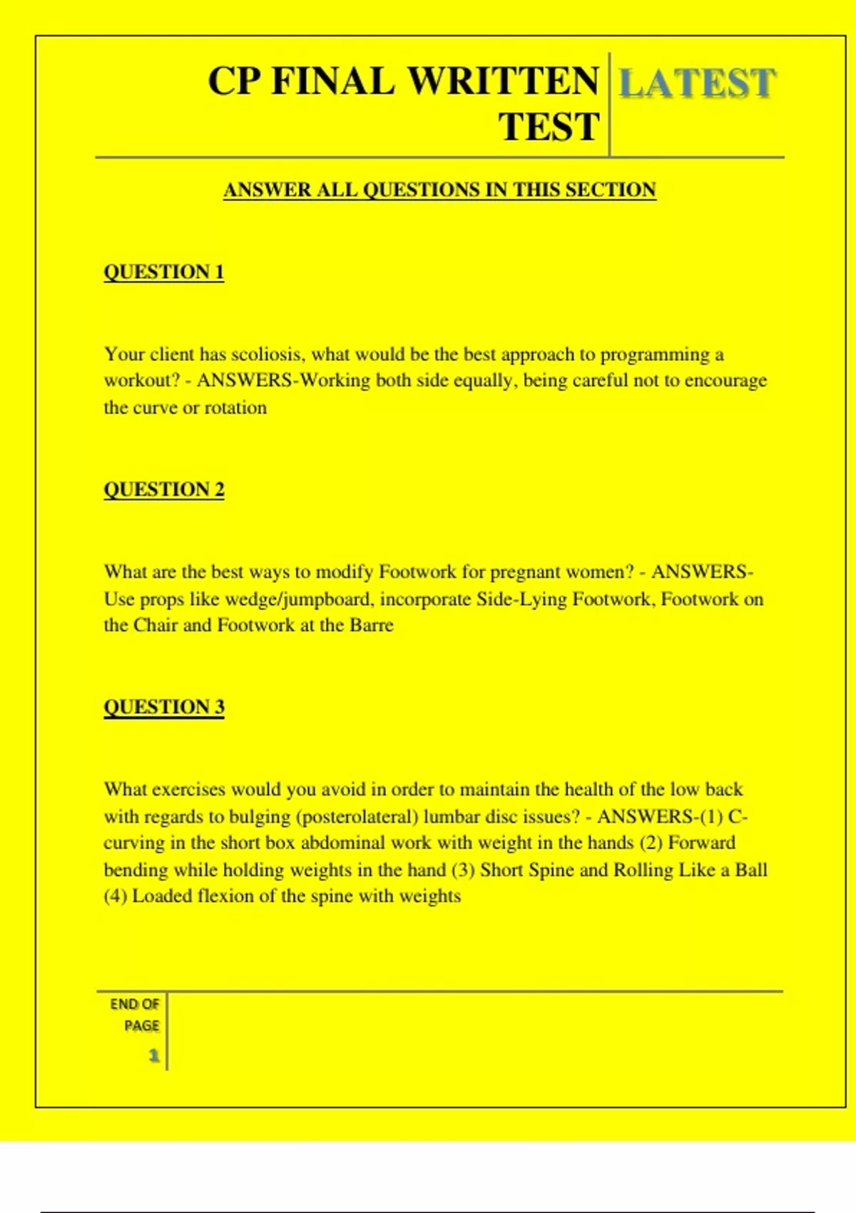 CP FINAL WRITTEN TEST QUESTIONS AND ANSWERS 2025 - CP WRITTEN - Stuvia US