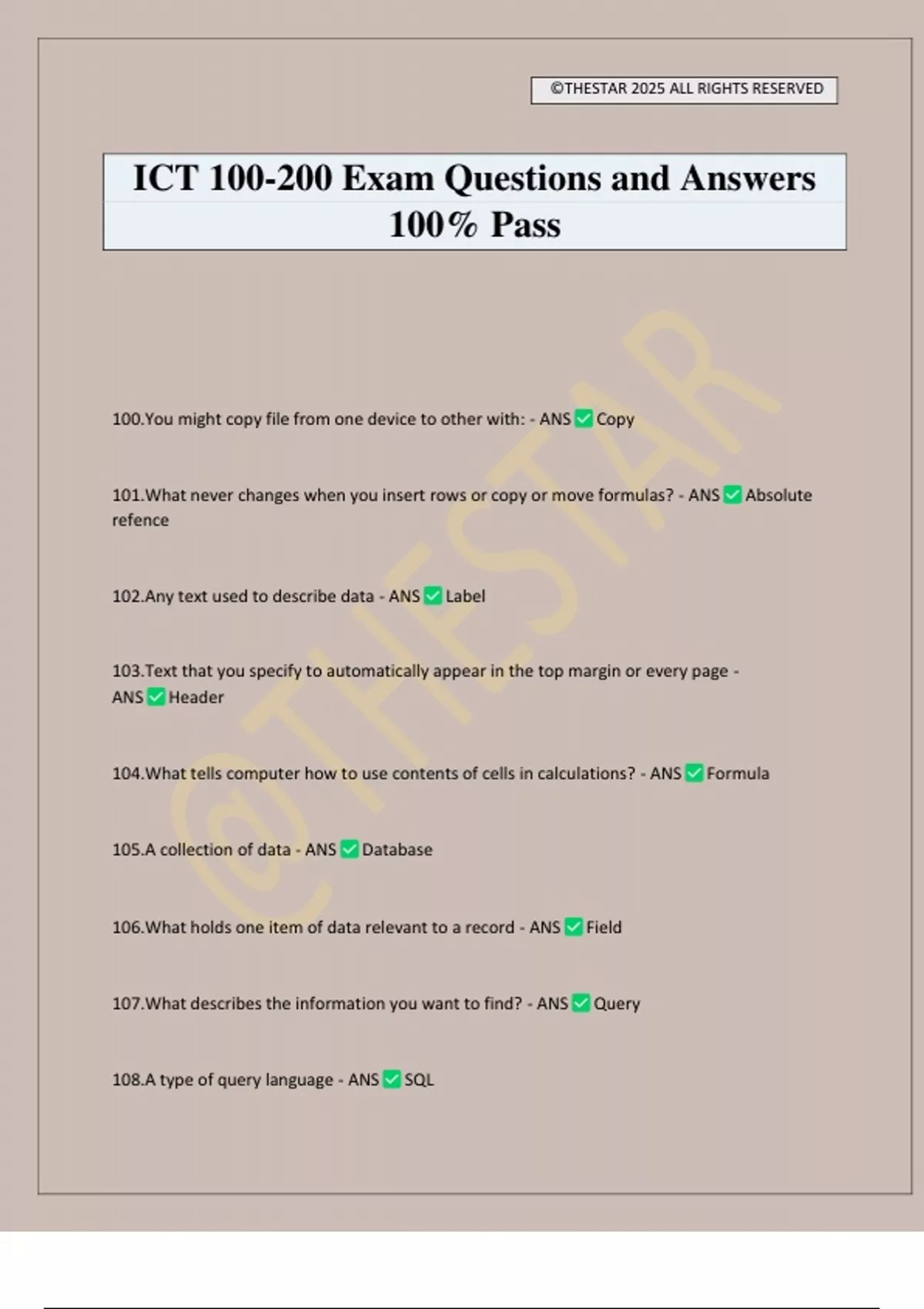 ICT 100-200 Exam Questions and Answers 100% Pass - ICT 100-200 - Stuvia US
