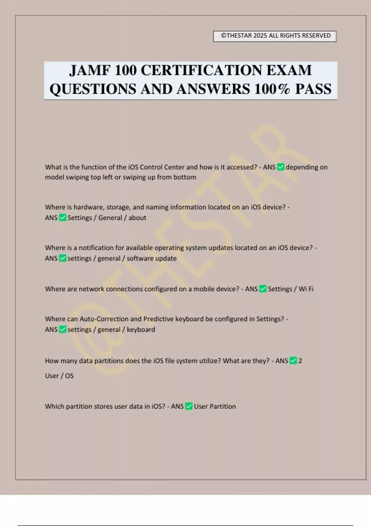 JAMF 100 CERTIFICATION EXAM QUESTIONS AND ANSWERS 100% PASS - JAMF 100 - Stuvia US