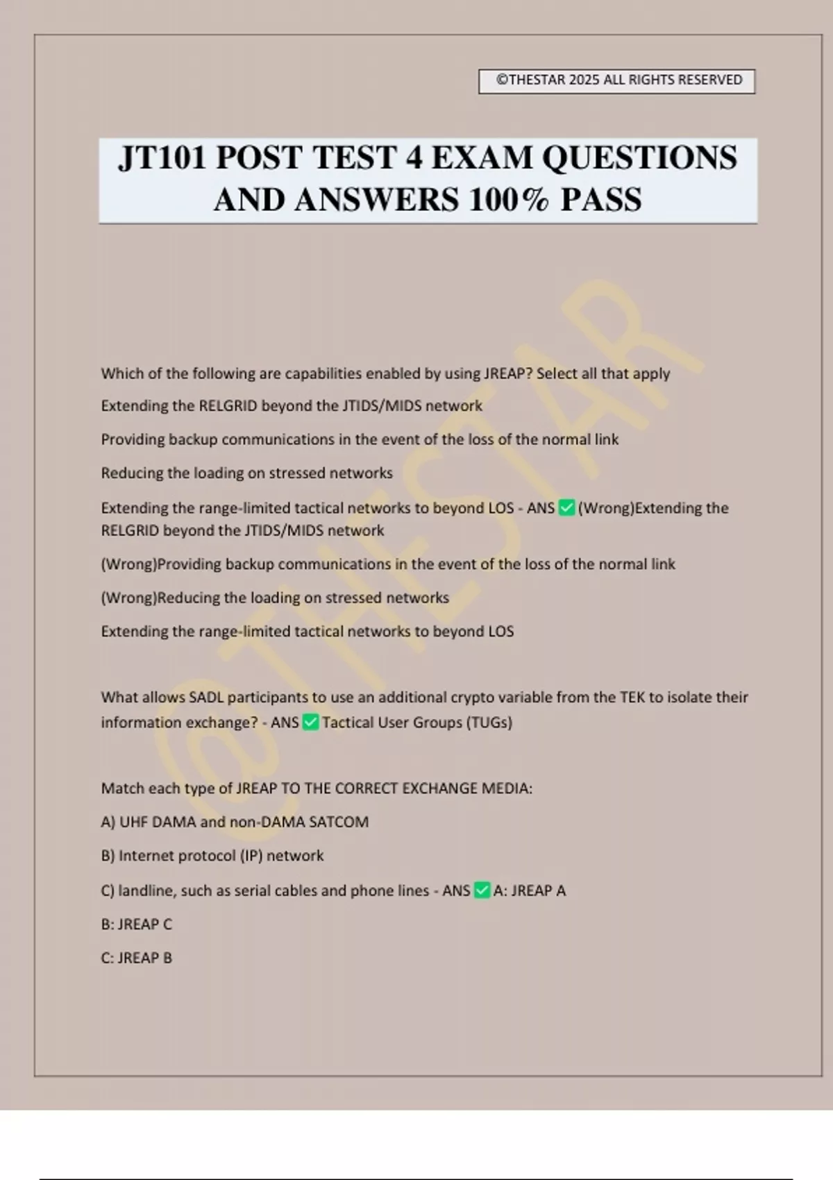 JT101 POST TEST 4 EXAM QUESTIONS AND ANSWERS 100% PASS - JT101 - Stuvia US