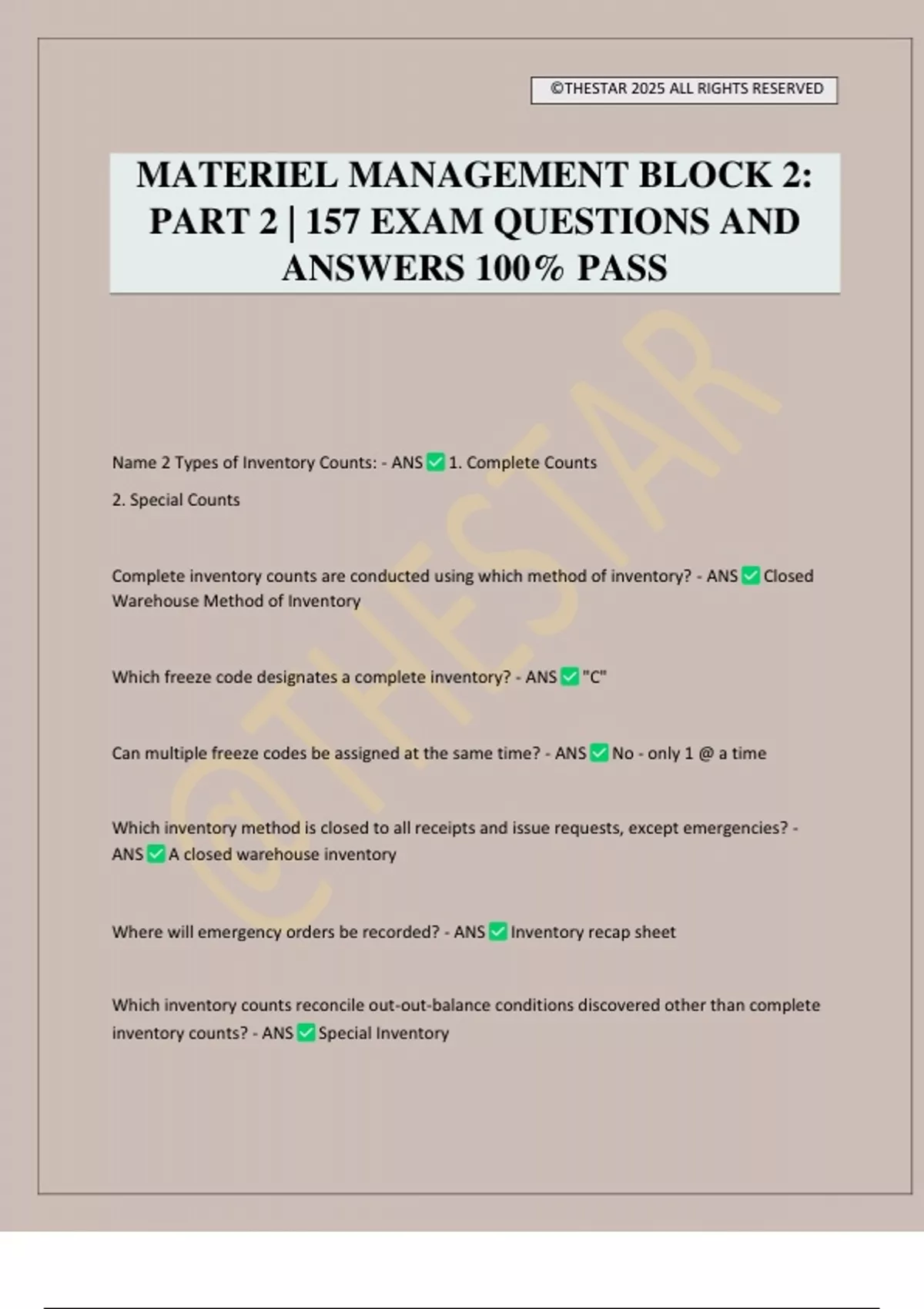 MATERIEL MANAGEMENT EXAM Package Deal Questions and Verified Answers ...