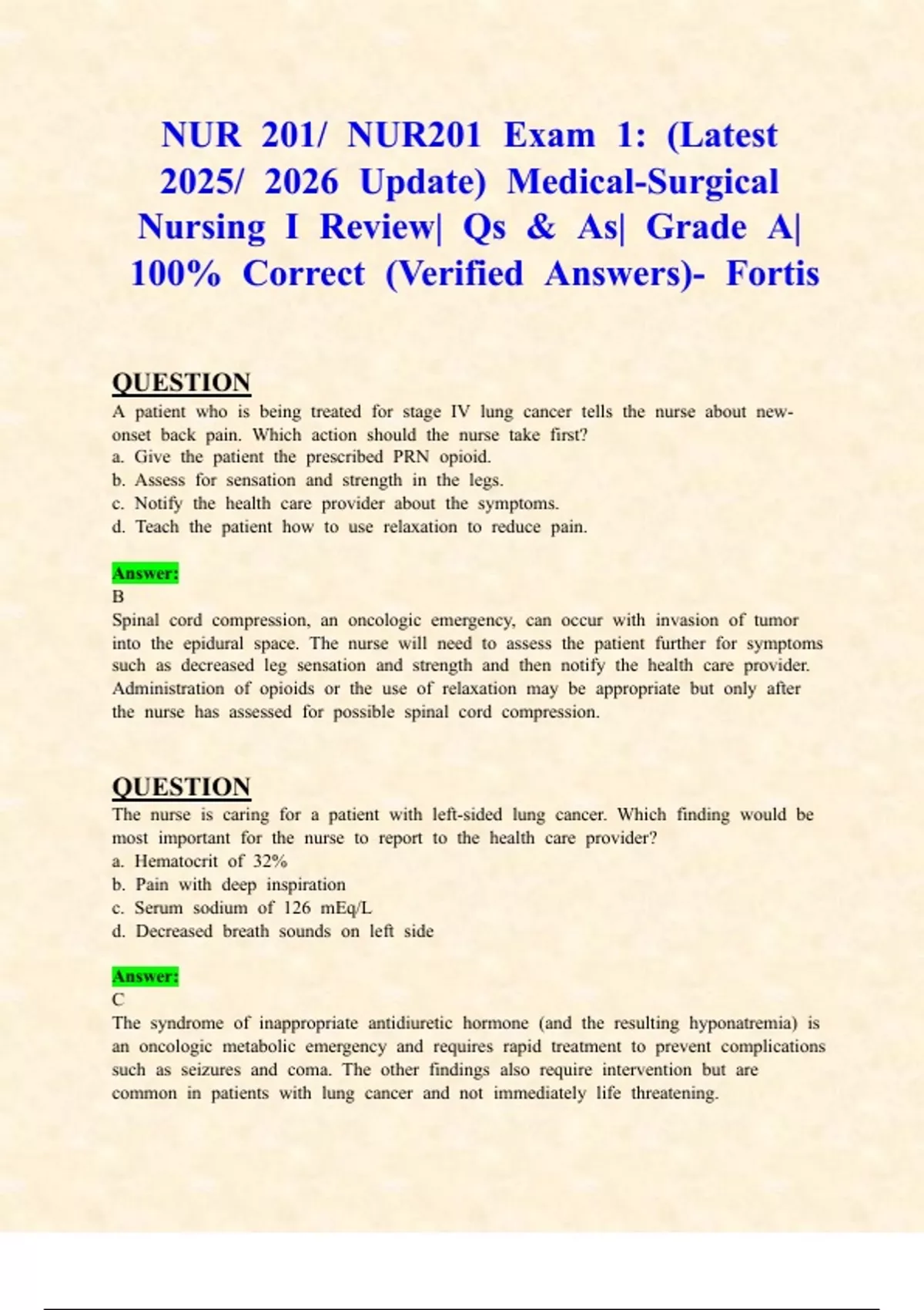 NUR 201/ NUR201 Exam 1: (Latest 2025/ 2026 Update) Medical-Surgical ...